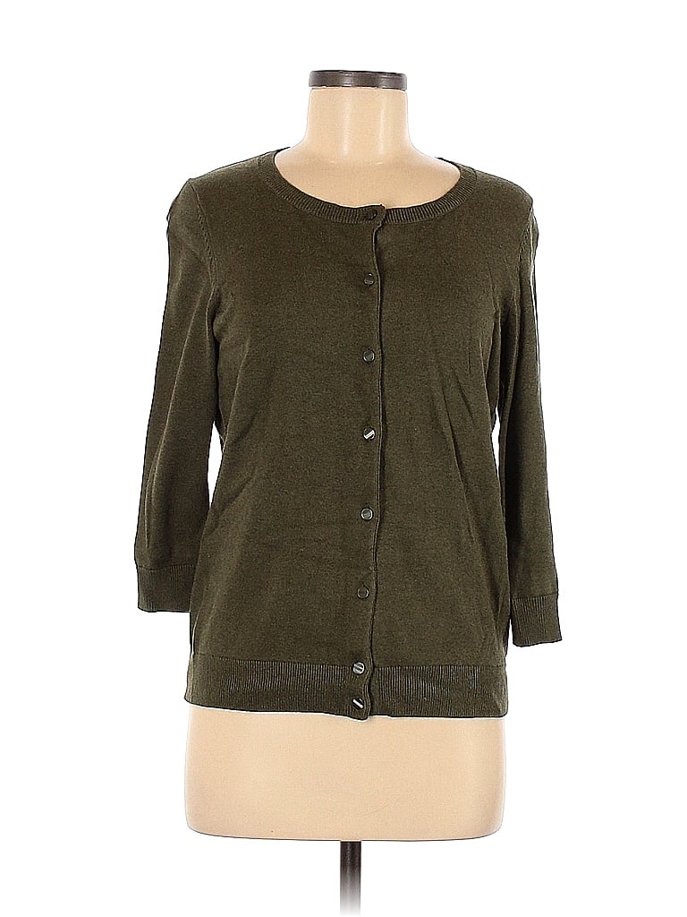 Talbots Outlet 100% Cotton Color Block Solid Colored Green Cardigan ...