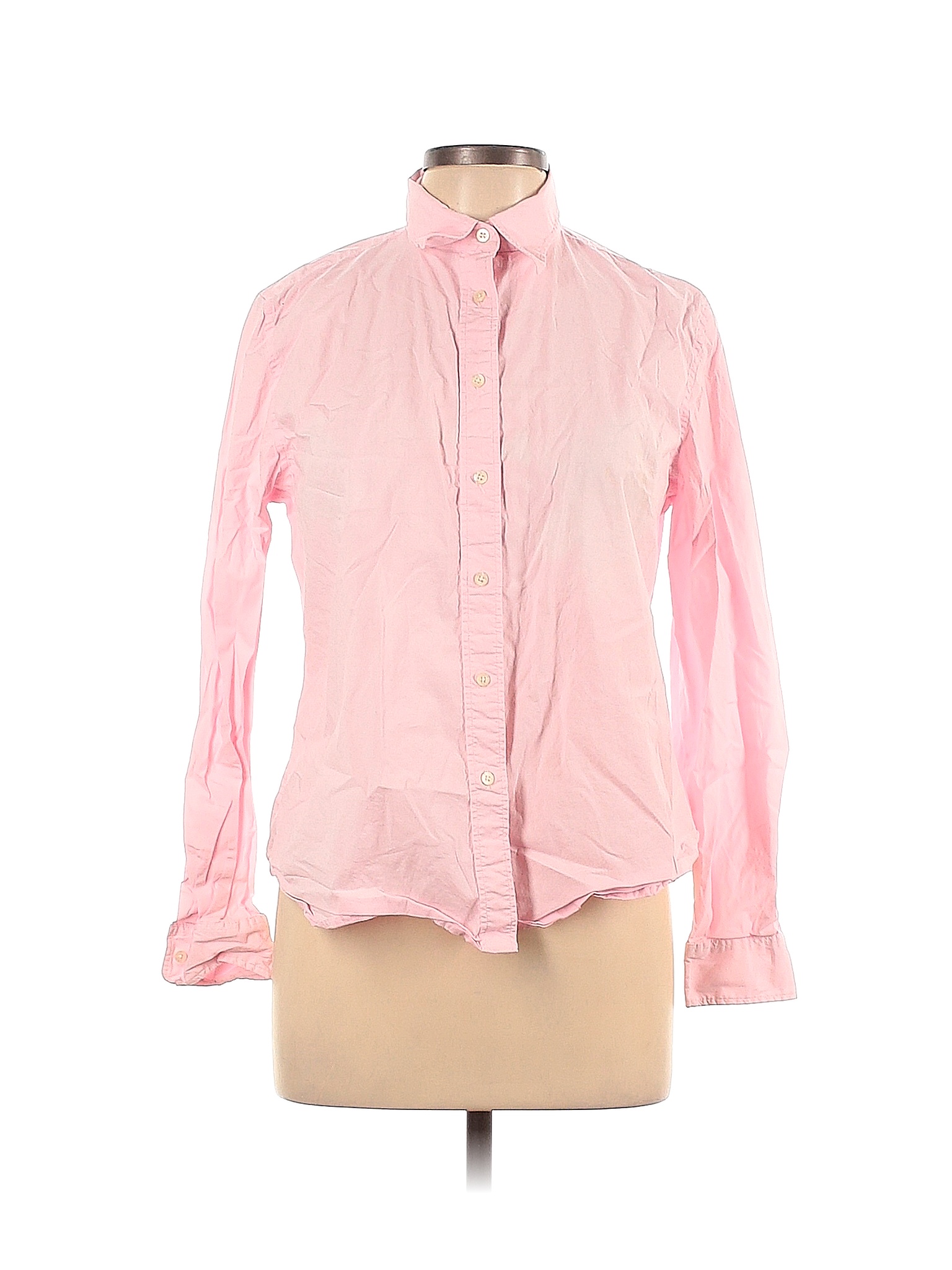 Lauren by Ralph Lauren Solid Colored Pink Long Sleeve Button-Down Shirt Size L (Petite) - 80% ...