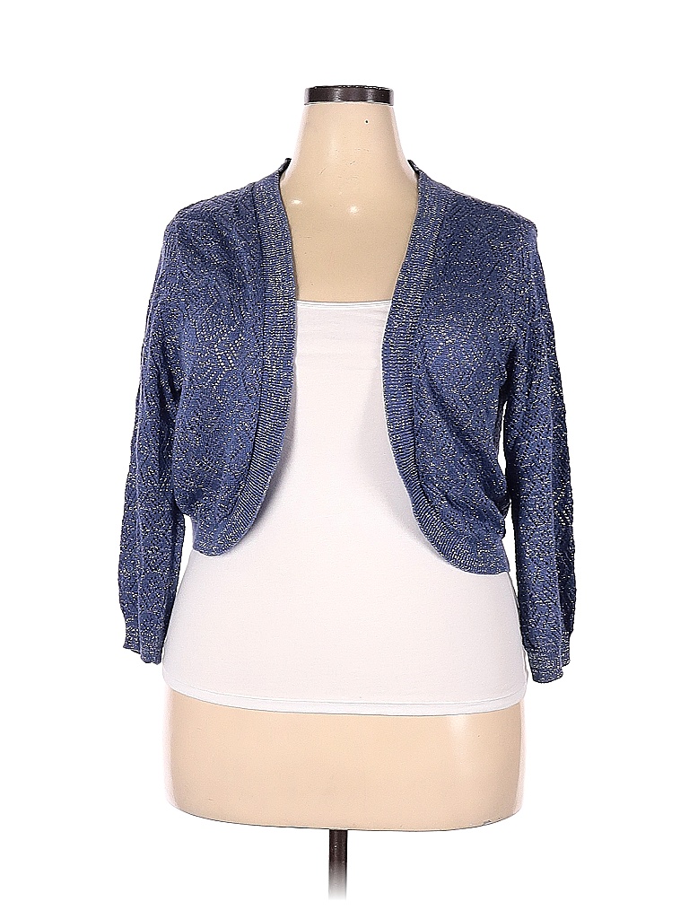 NY Collection Color Block Solid Blue Cardigan Size 2X (Plus) - 76% off ...