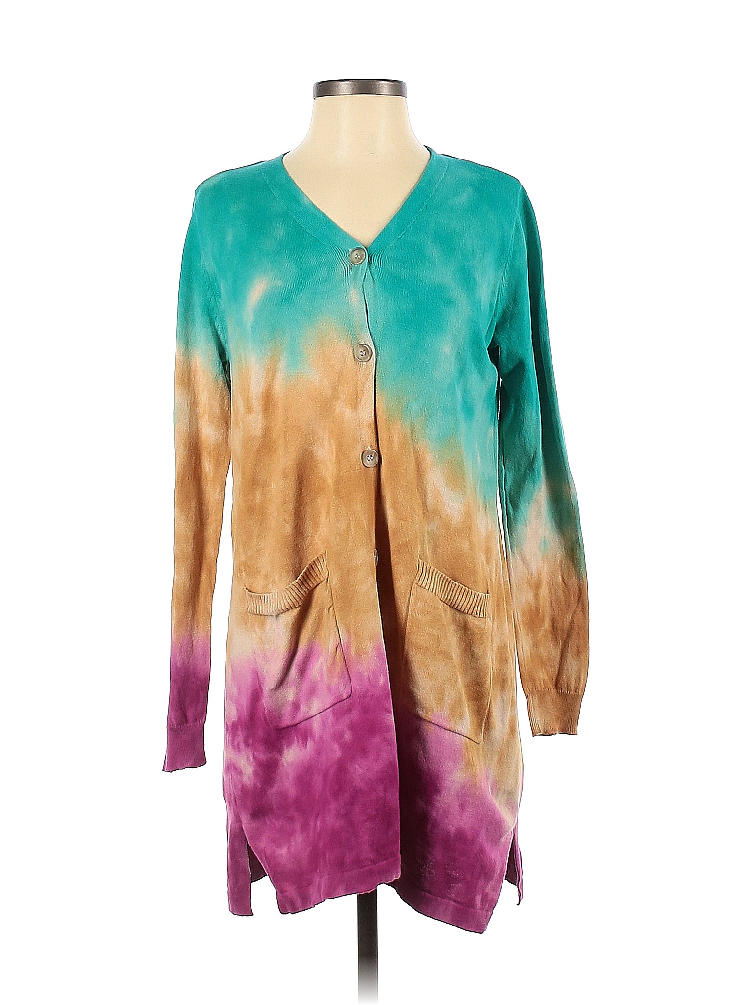 Logo By Lori Goldstein 100 Cotton Color Block Tie Dye Multi Color Teal