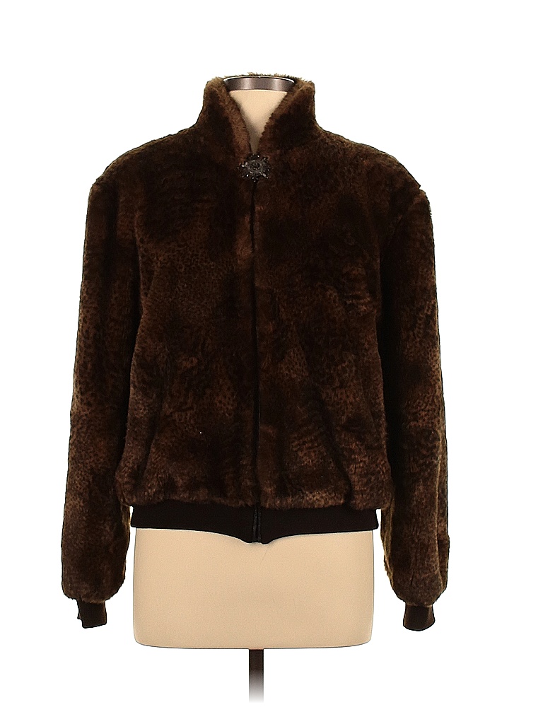 St. John Solid Colored Brown Faux Fur Jacket Size L - 89% off | thredUP