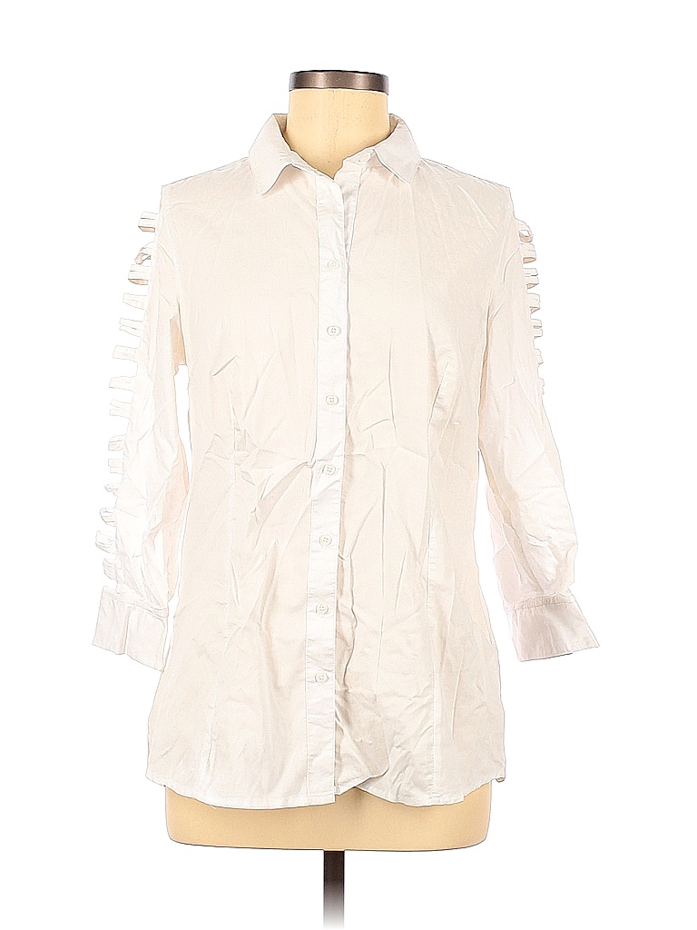 Sharagano Solid Colored White Long Sleeve Blouse Size M - 84% off | thredUP