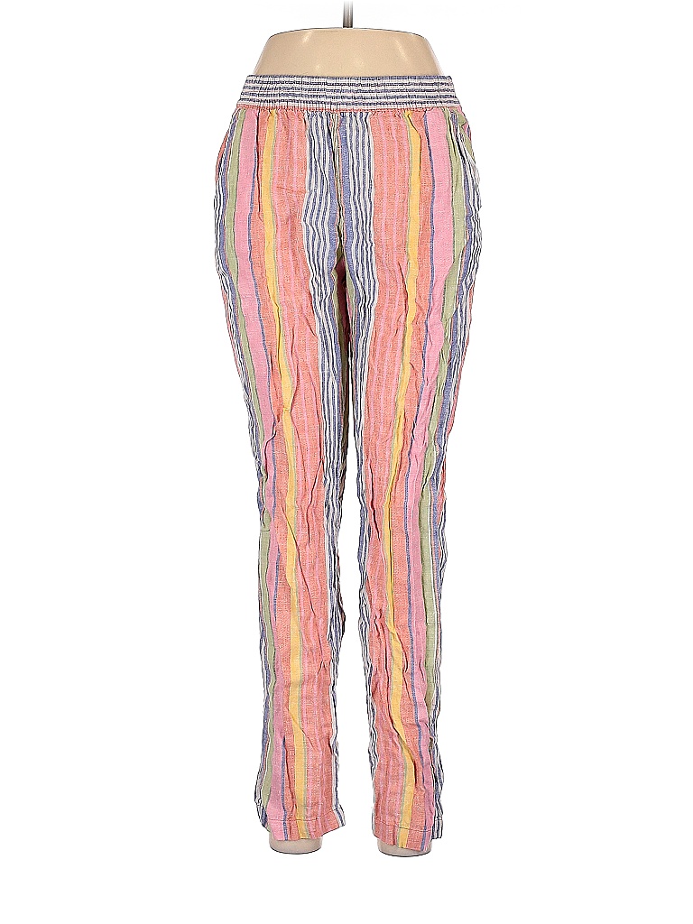 C&C California 100% Linen Stripes Multi Color Pink Linen Pants Size M ...