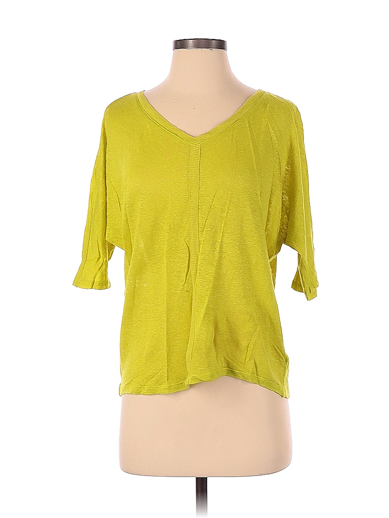 Coldwater Creek 100% Linen Solid Colored Yellow Short Sleeve Blouse ...