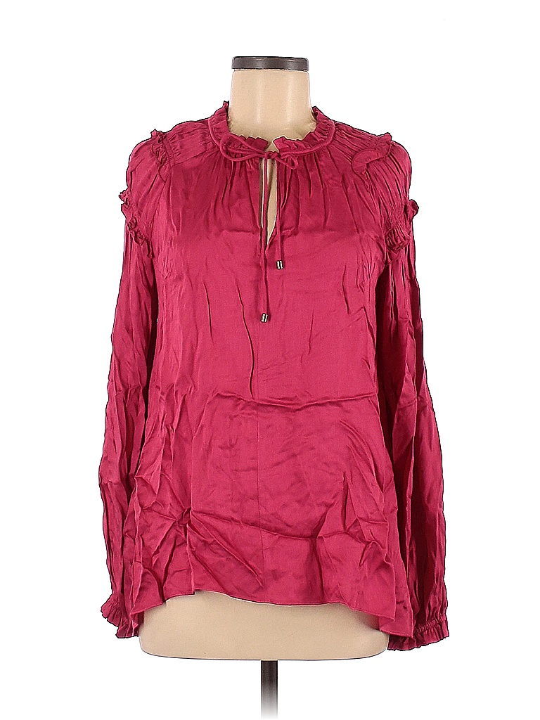 Sundance 100 Rayon Solid Colored Red Long Sleeve Blouse Size M 77
