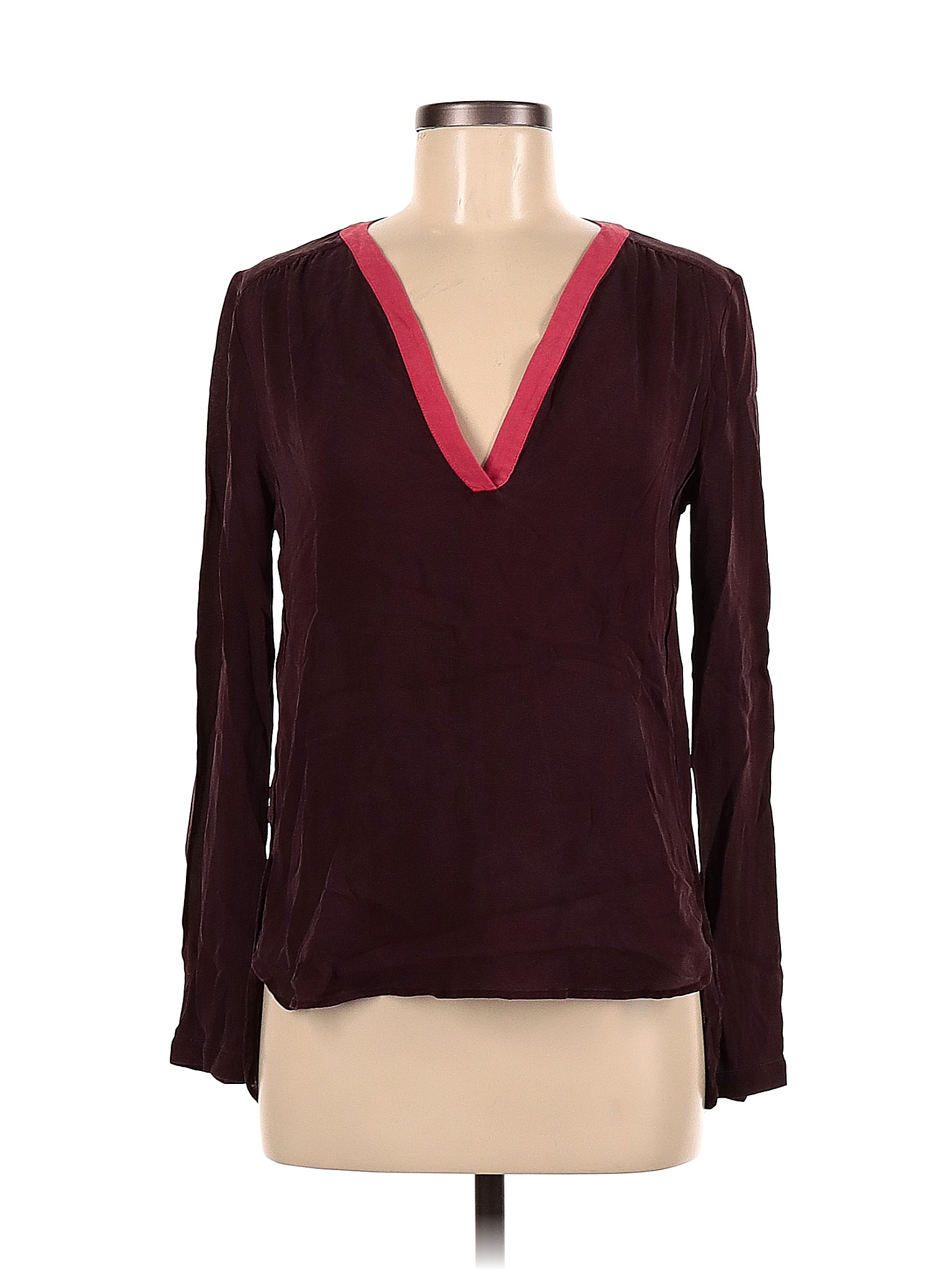 Comptoir des Cotonniers 100% Silk Color Block Solid Maroon Burgundy ...