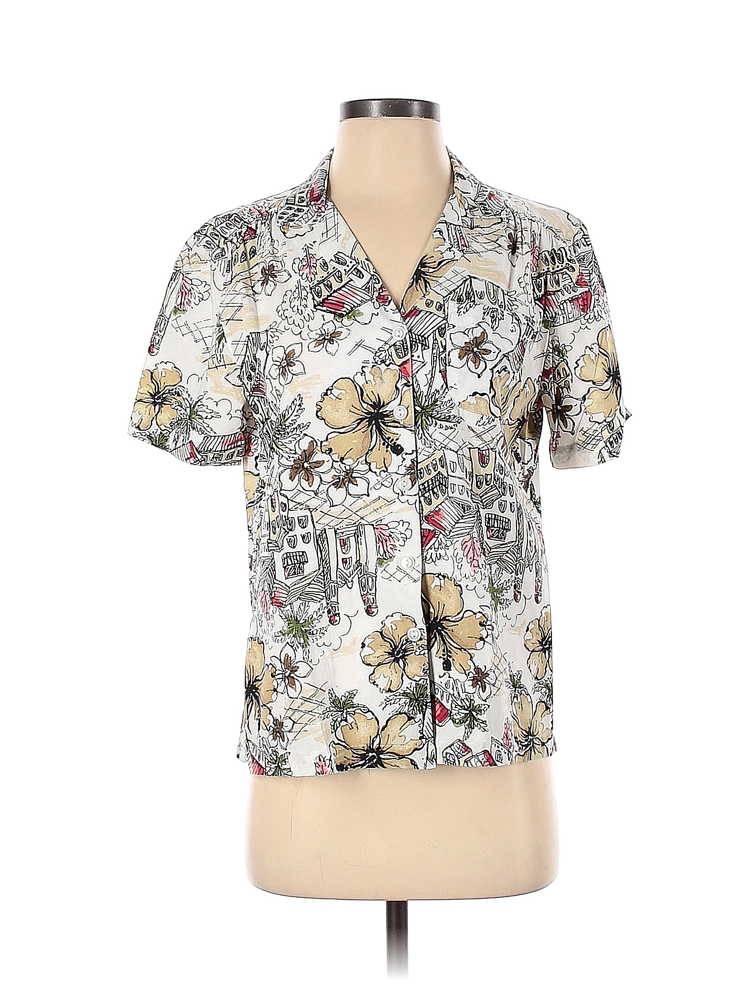 Cathy Daniels Floral Brown Short Sleeve Button-Down Shirt Size S - 68% ...