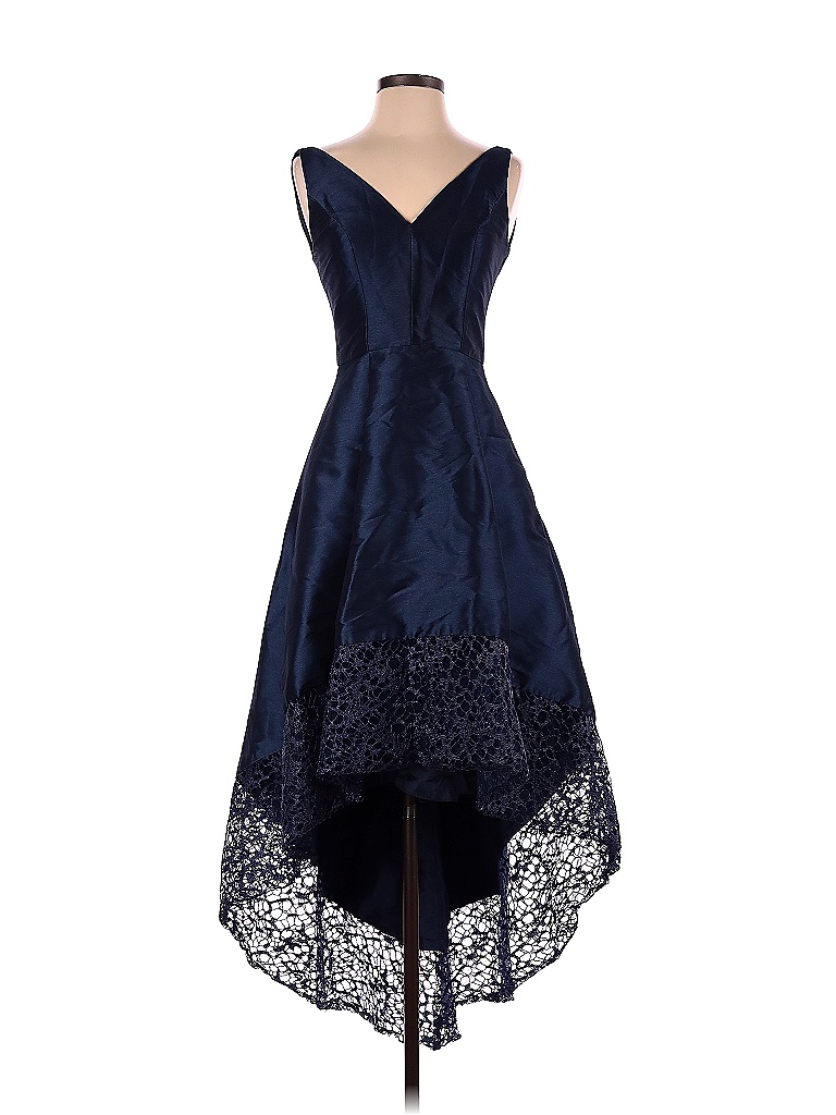 Ml Monique Lhuillier 100 Polyester Solid Blue Cocktail Dress Size 0