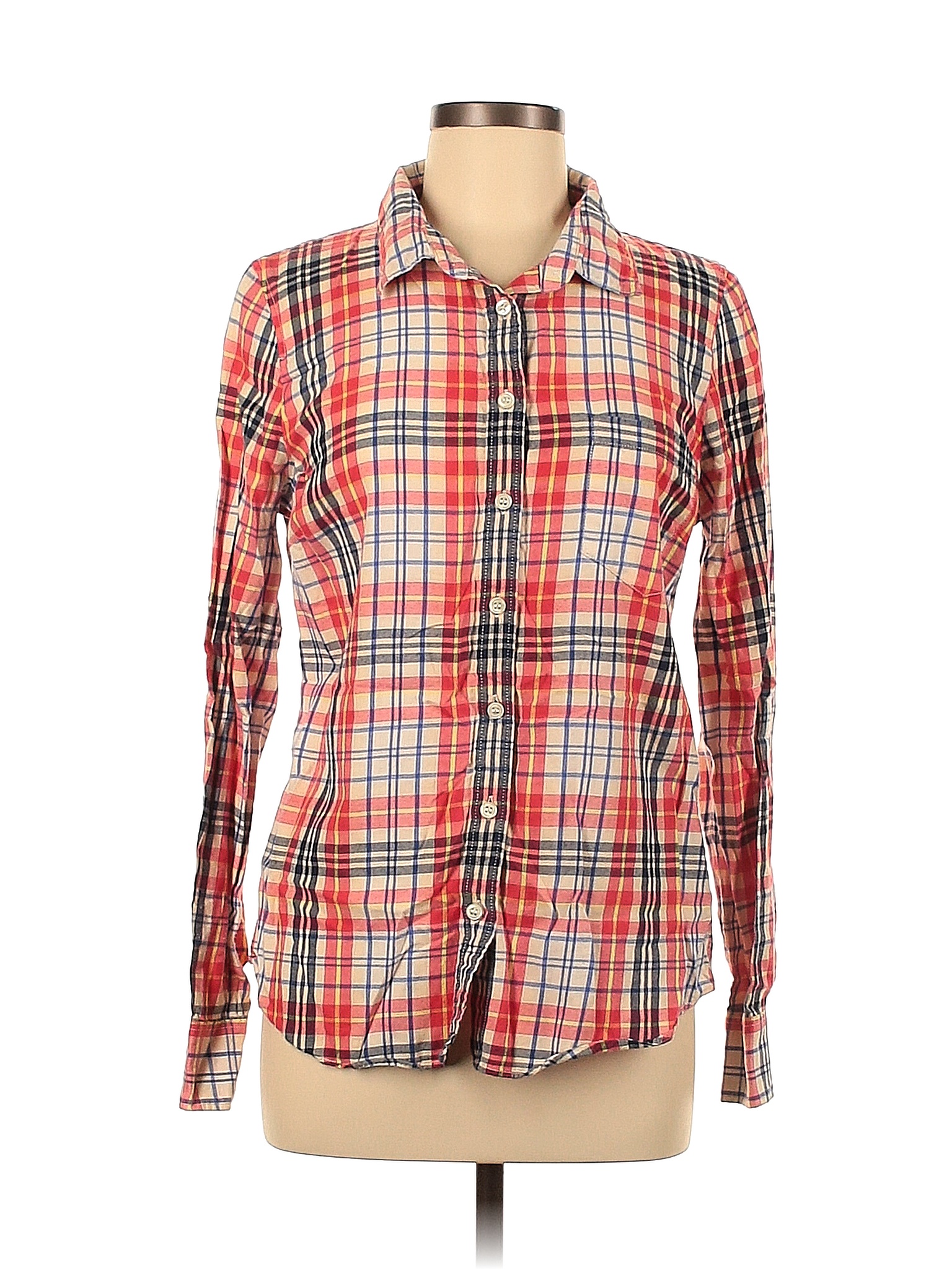 J.Crew Factory Store 100% Cotton Plaid Pink Long Sleeve Button-Down Shirt Size M - 89% off | thredUP