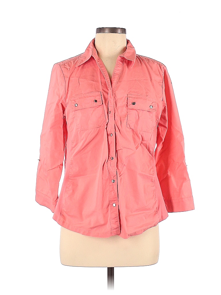 Cathy Daniels Solid Colored Pink 3/4 Sleeve Button-Down Shirt Size M ...