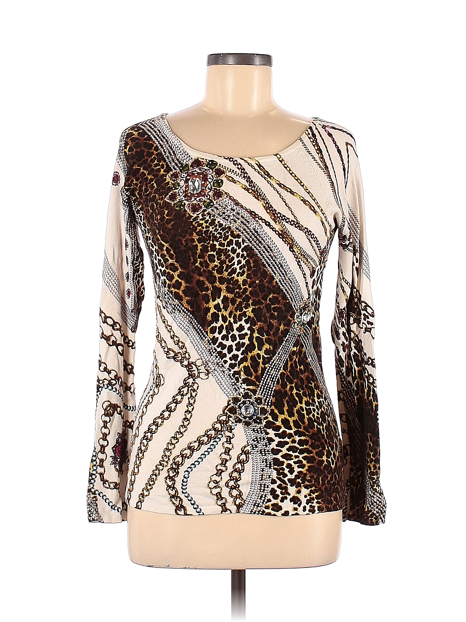 Cache Animal Print Leopard Print Multi Color Ivory Long Sleeve Top Size ...
