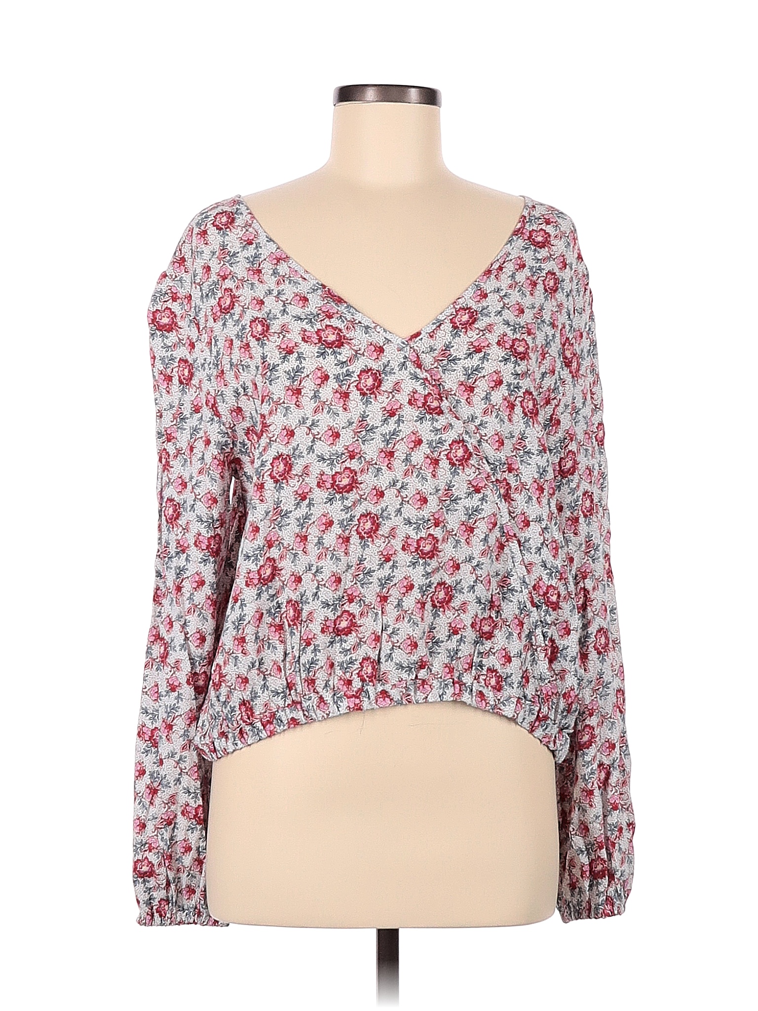 Assorted Brands 100% Rayon Floral Multi Color White Long Sleeve Blouse ...