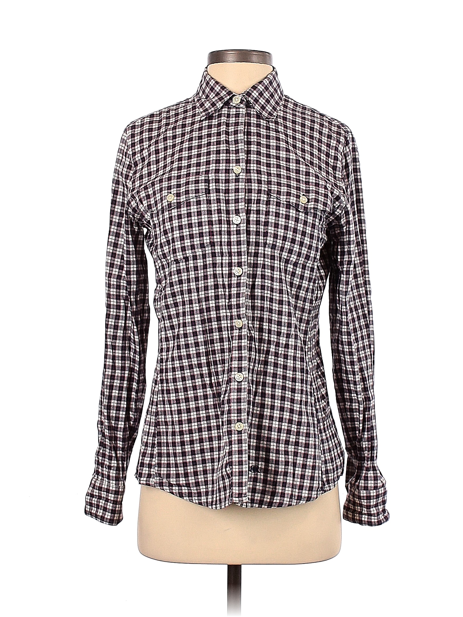 Banana Republic 100 Cotton Houndstooth Checkered Gingham Burgundy Blue