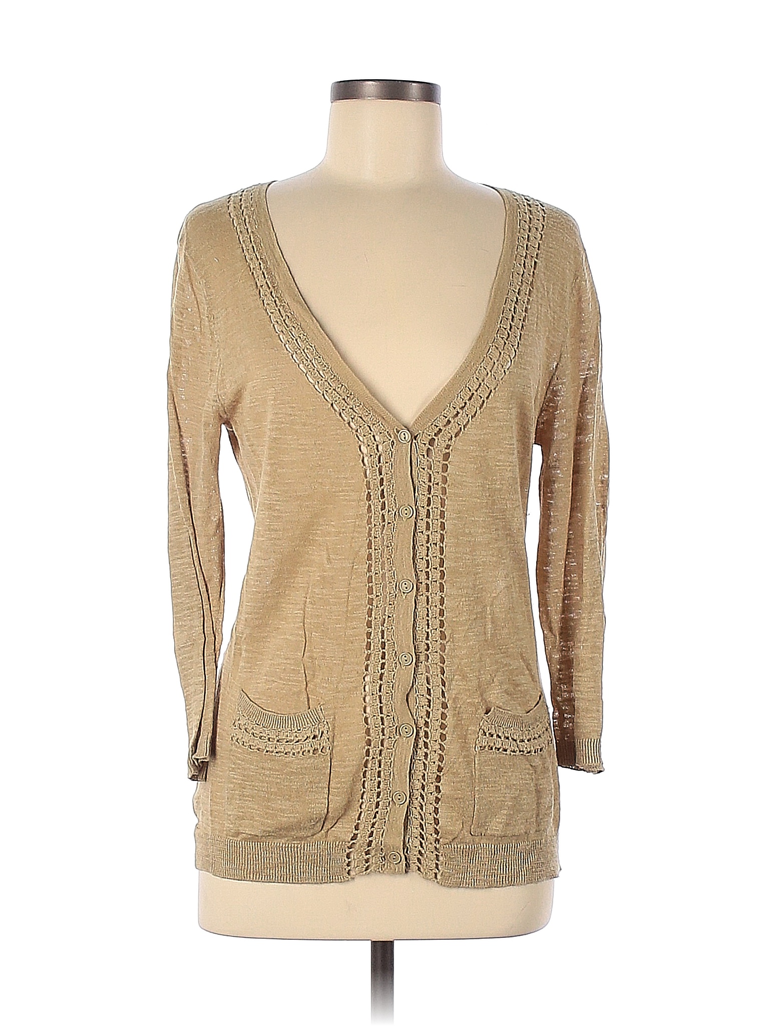 Cable & Gauge Color Block Solid Tan Cardigan Size M - 68% off | thredUP