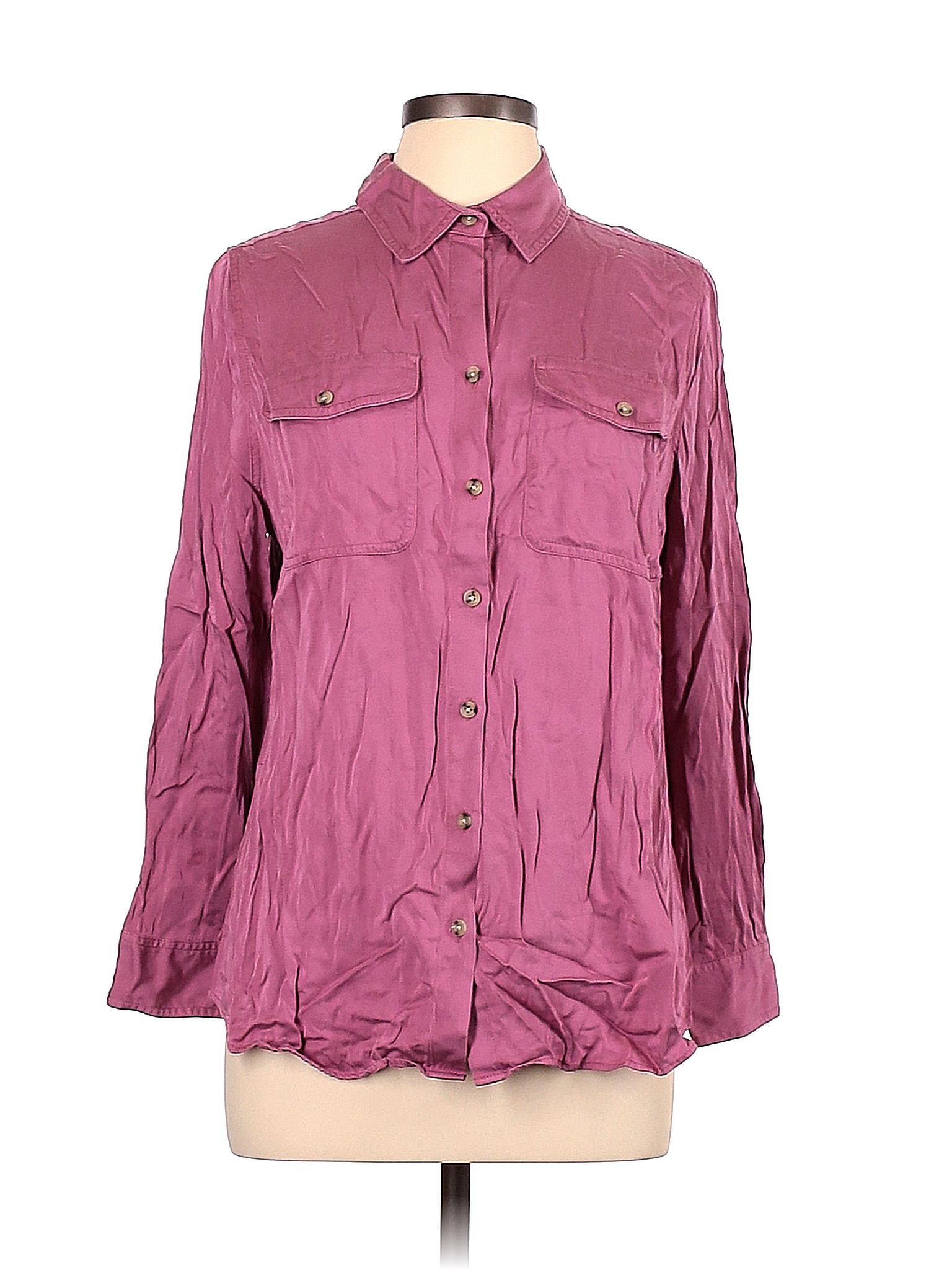 Chicos 100 Modal Solid Pink Long Sleeve Button Down Shirt Size Lg 2