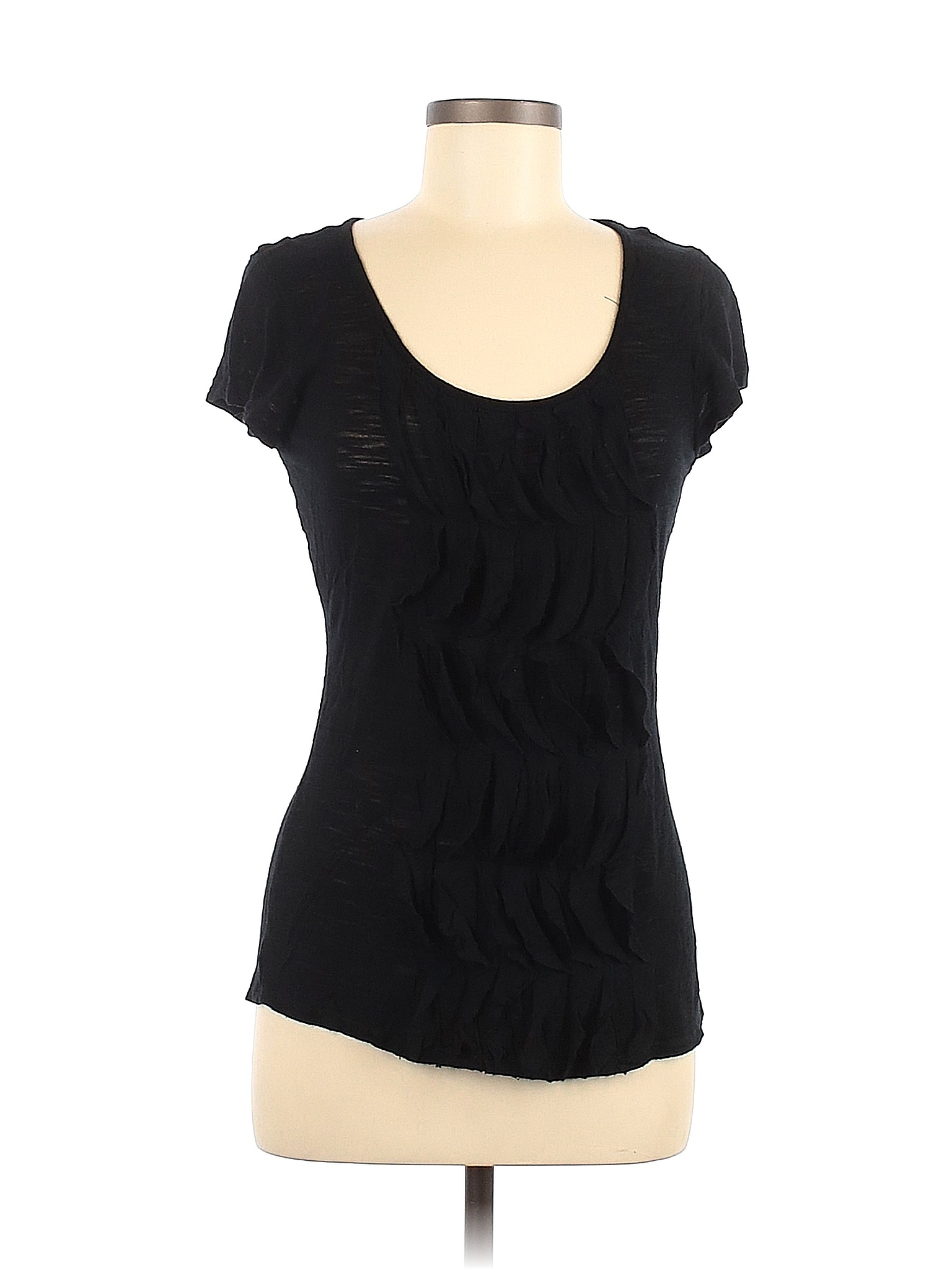 Cable And Gauge 100 Viscose Solid Black Short Sleeve Top Size M 57