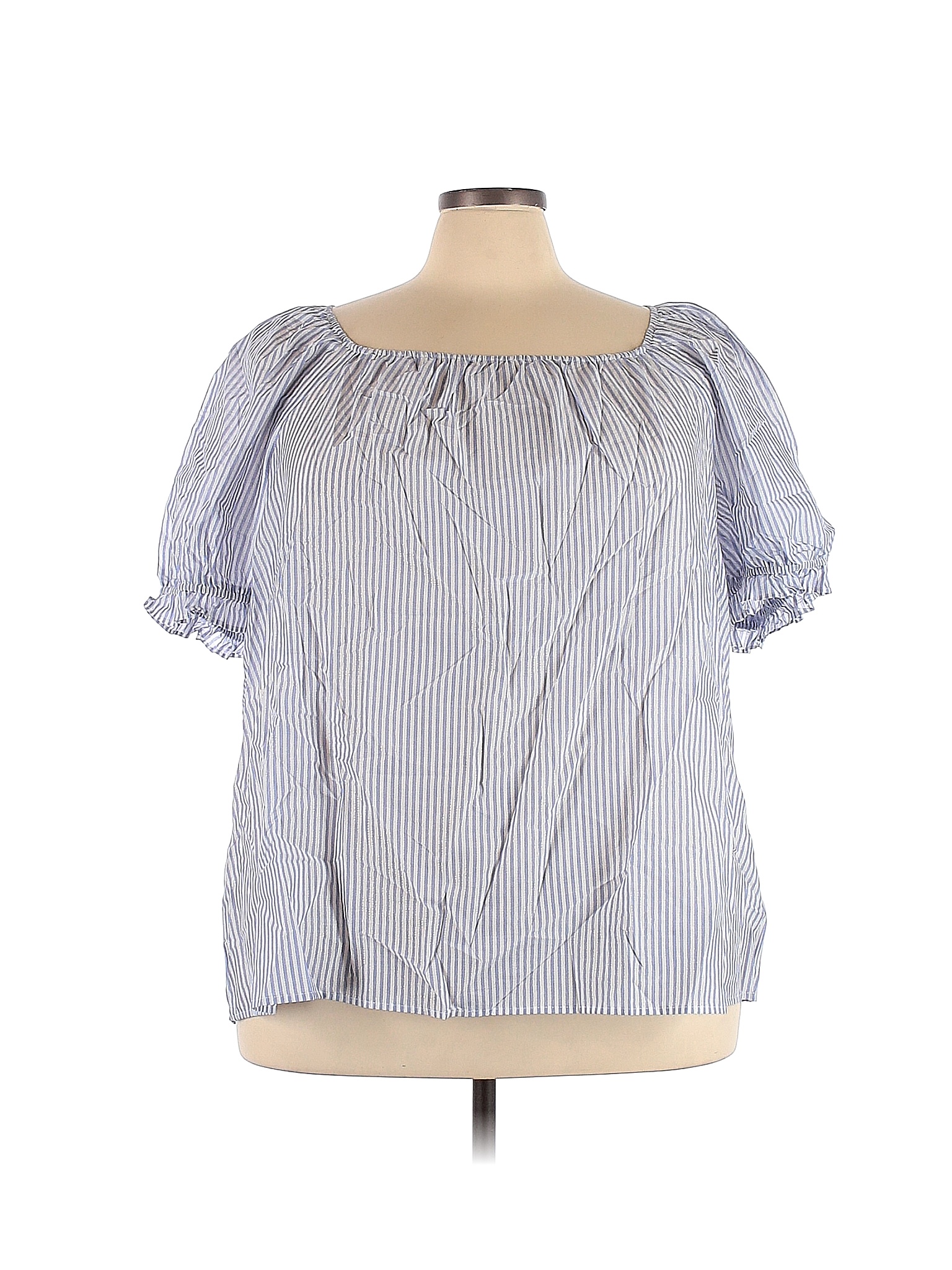 Lane Bryant Stripes Multi Color Blue Short Sleeve Blouse Size 24 (Plus ...