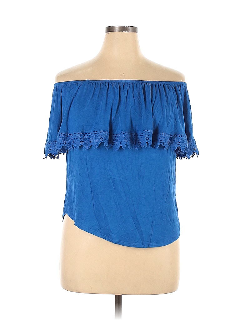 Ashley Stewart Solid Blue Short Sleeve Top Size 14 16 Plus Plus