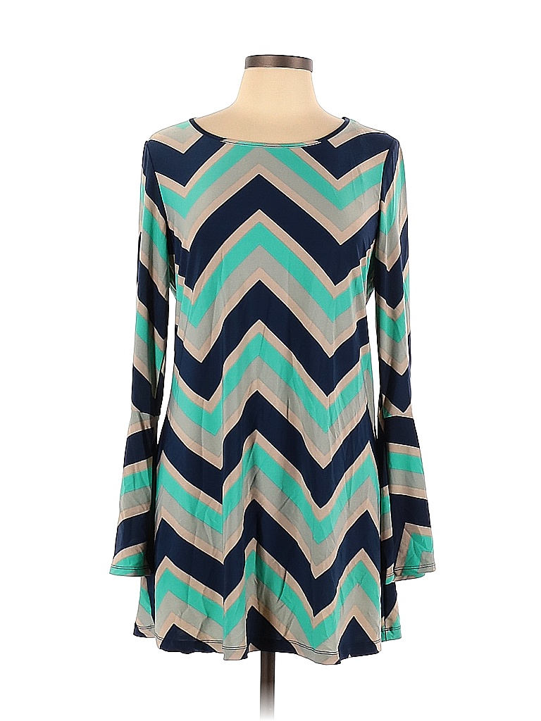 Tacera Chevron-herringbone Chevron Multi Color Blue Casual Dress Size L ...