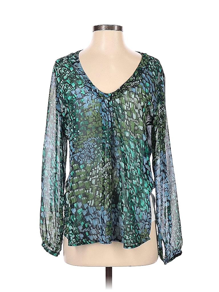 Travelsmith 100% Polyester Multi Color Green Long Sleeve Blouse Size S ...
