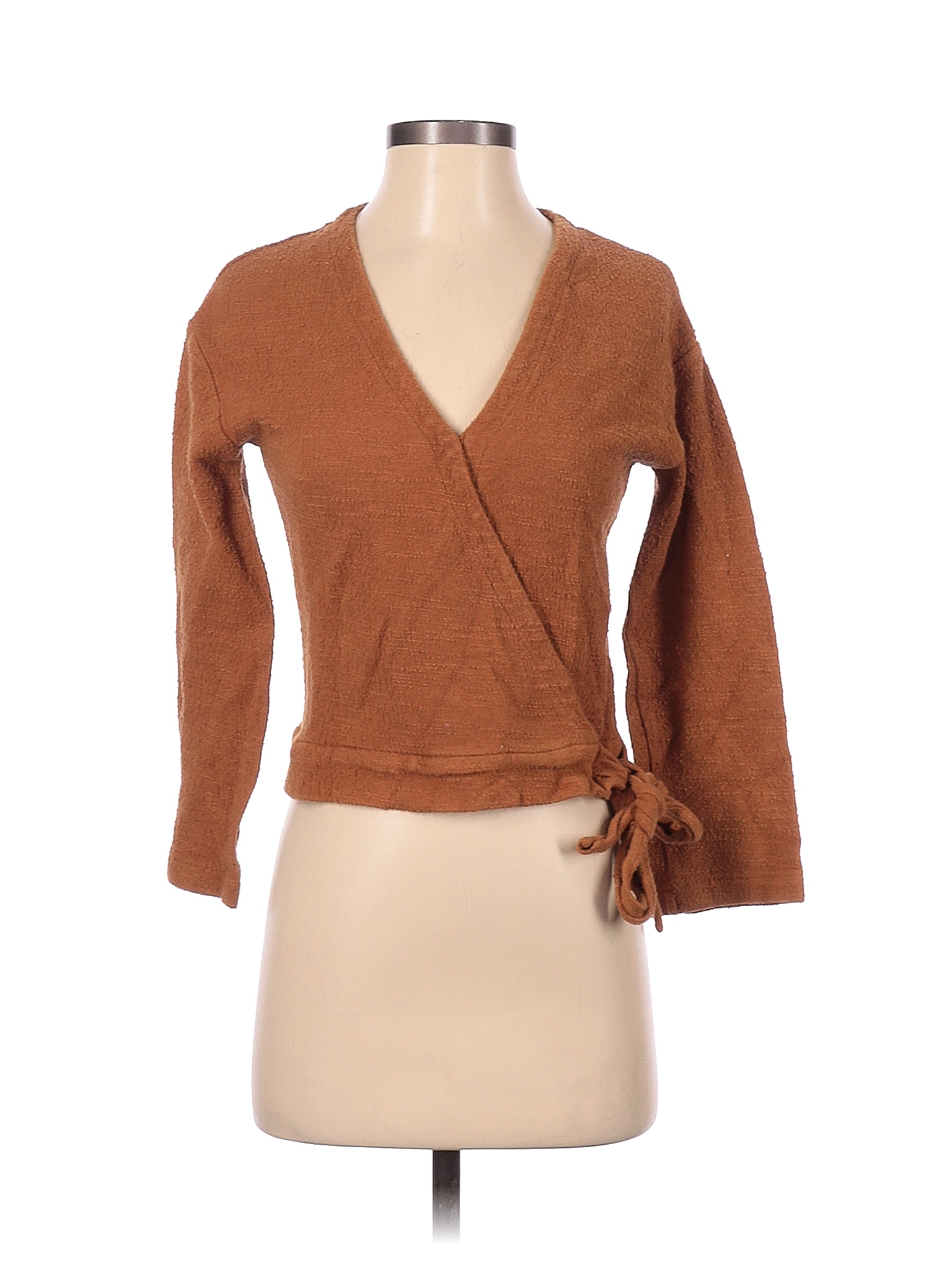 Texture And Thread Madewell Solid Colored Brown Long Sleeve Top Size Xxs