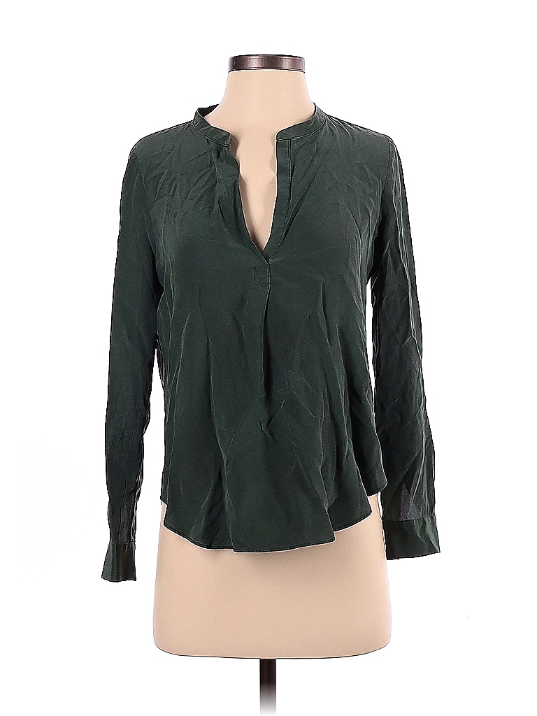 Rory Beca 100% Silk Solid Colored Green Long Sleeve Silk Top Size XS ...