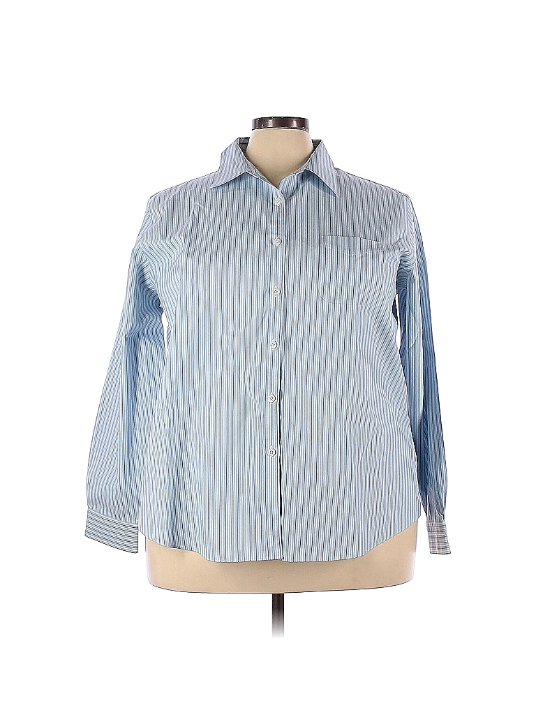 L.L.Bean 100% Cotton Stripes Blue Long Sleeve Button-Down Shirt Size 3X (Plus) - 51% off | thredUP