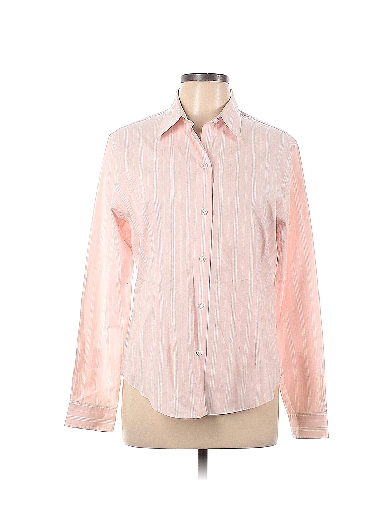 Casual Corner 100% Cotton Stripes Colored Pink Long Sleeve Button-Down Shirt Size L - 71% off ...