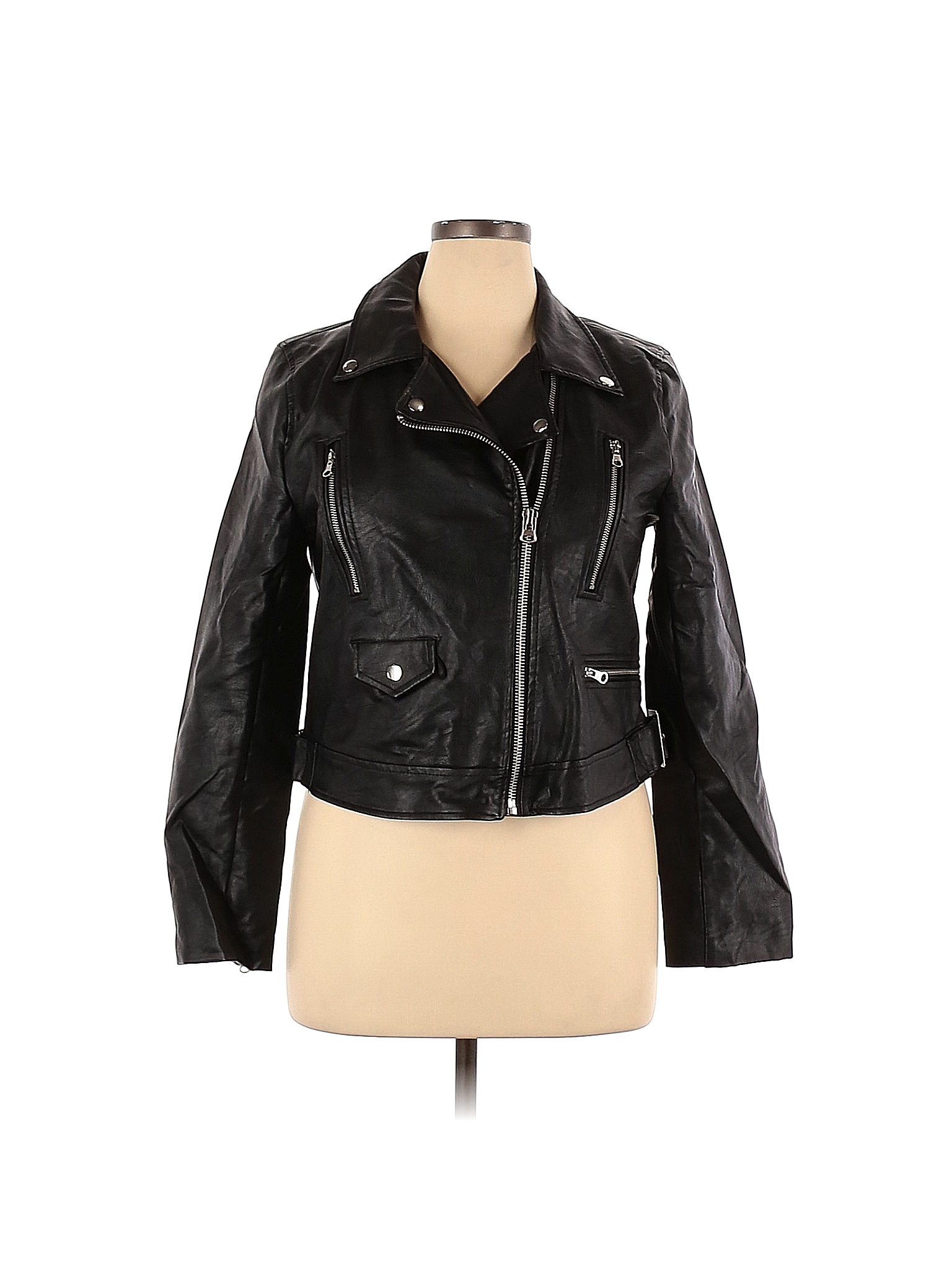 Love Tree 100% Polyurethane Solid Black Faux Leather Jacket Size 1X ...