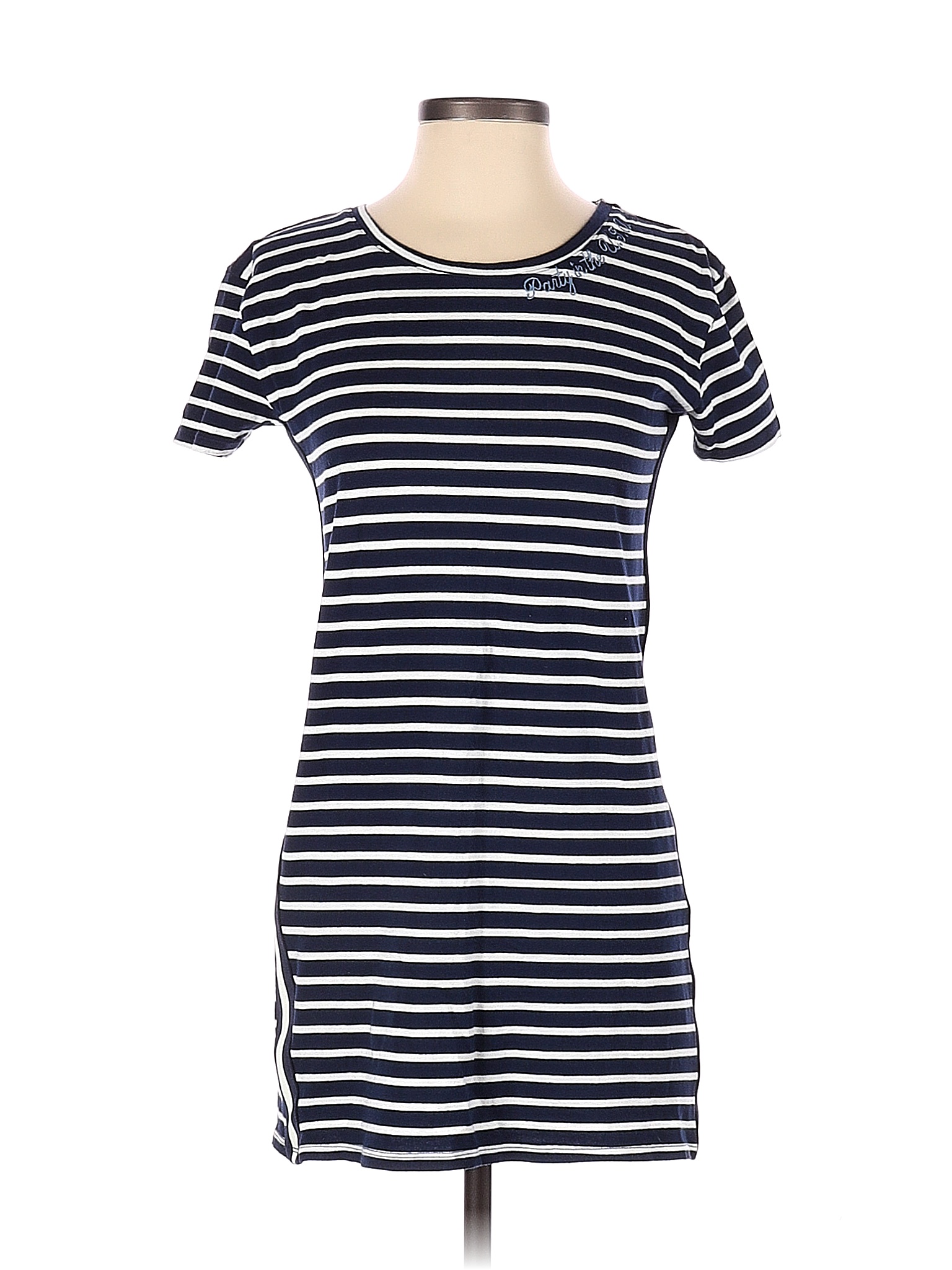 Junk Food 100% Cotton Color Block Stripes Multi Color Blue Casual Dress ...