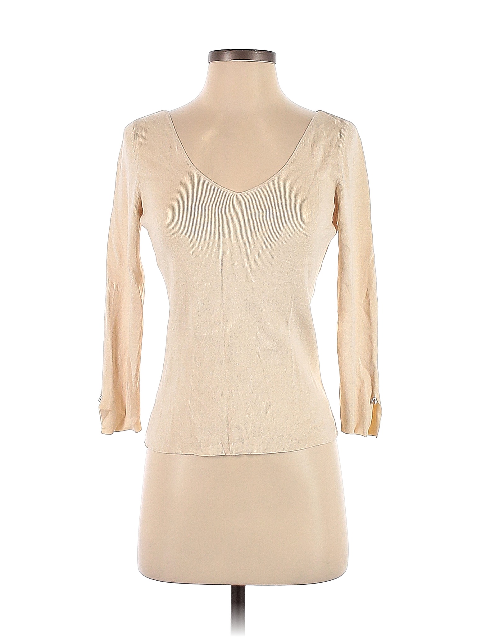 Ann Taylor Color Block Solid Tan Ivory Silk Pullover Sweater Size S ...