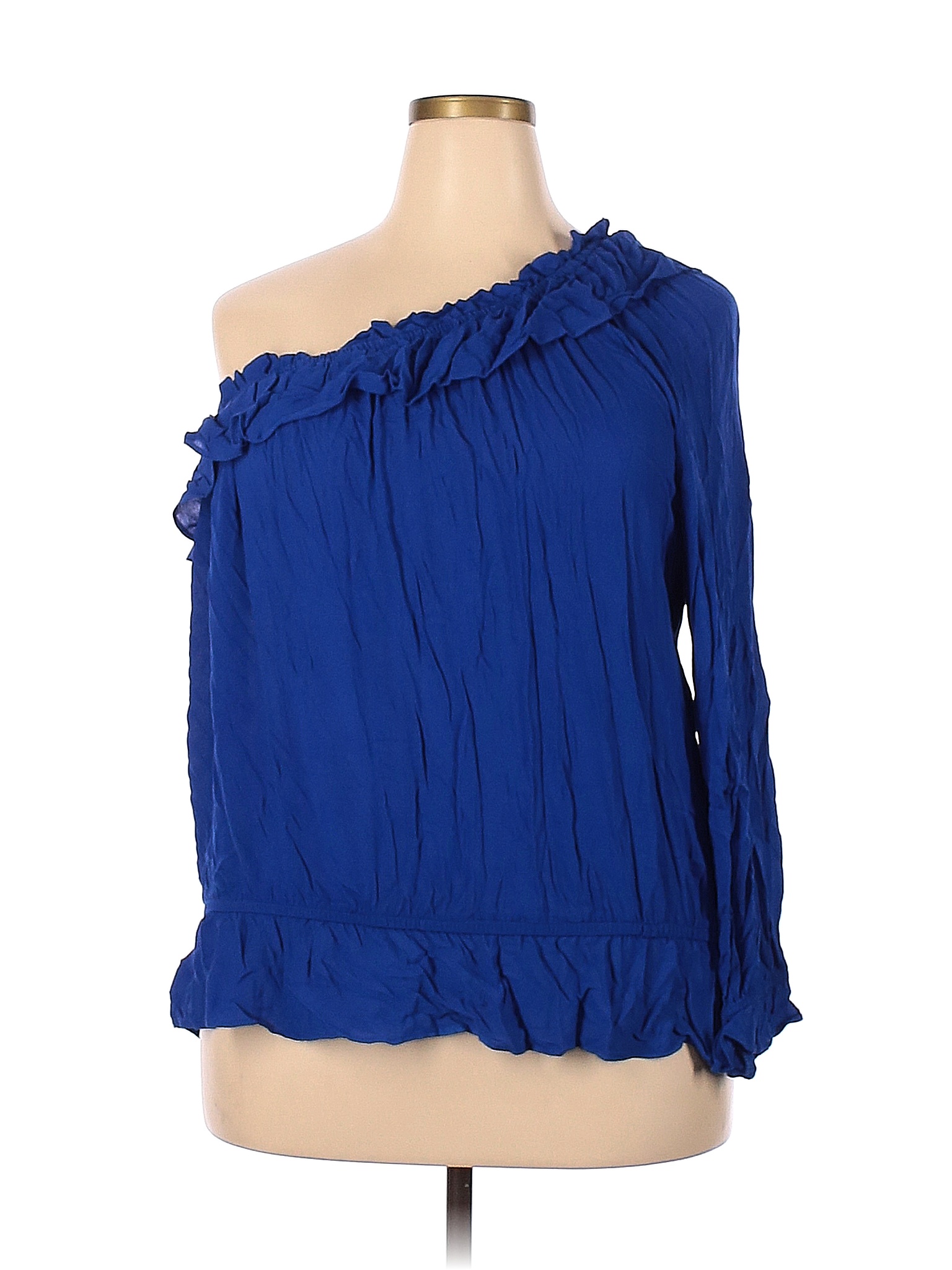 Aqua 100 Rayon Solid Blue Long Sleeve Top Size 2x Plus 67 Off