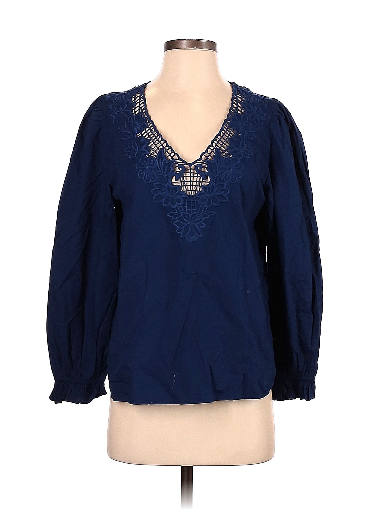 J Crew 100 Cotton Solid Blue Long Sleeve Blouse Size S 76 Off Thredup