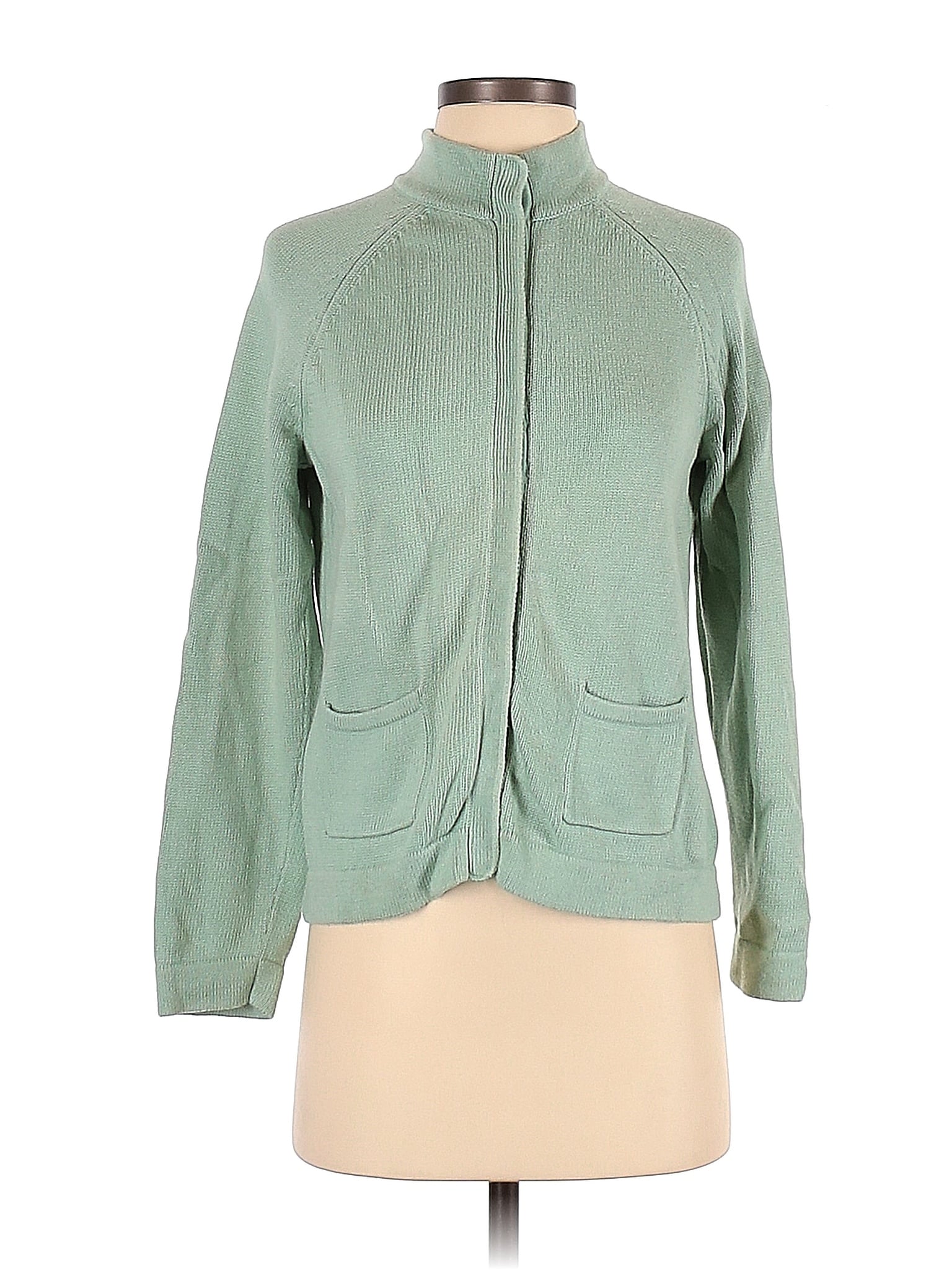 Talbots 100% Pima Cotton Color Block Solid Colored Green Cardigan Size ...