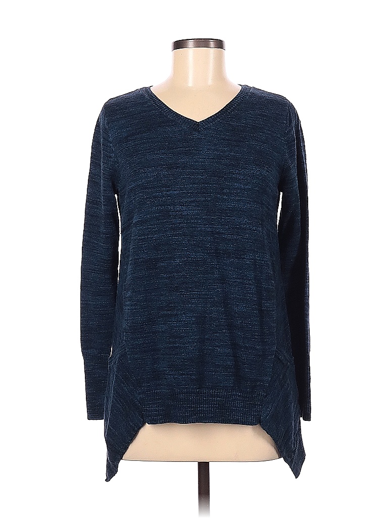 LOGO by Lori Goldstein Color Block Marled Blue Pullover Sweater Size S ...