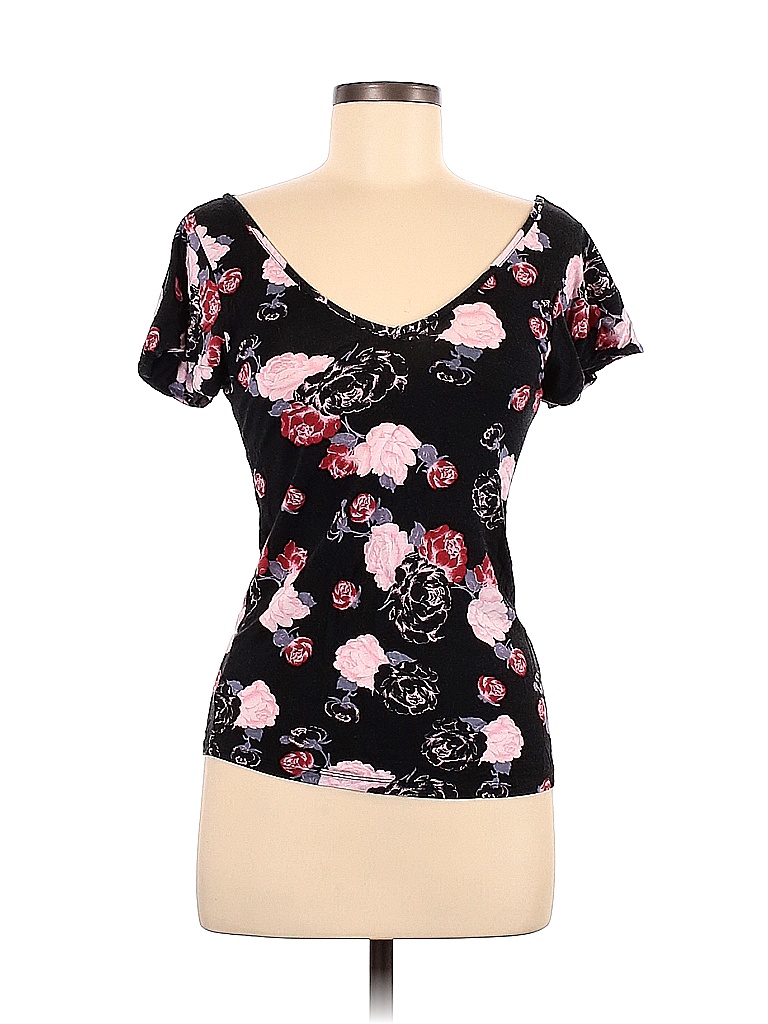 ModCloth Floral Black Short Sleeve Top Size XXS - 68% off | thredUP