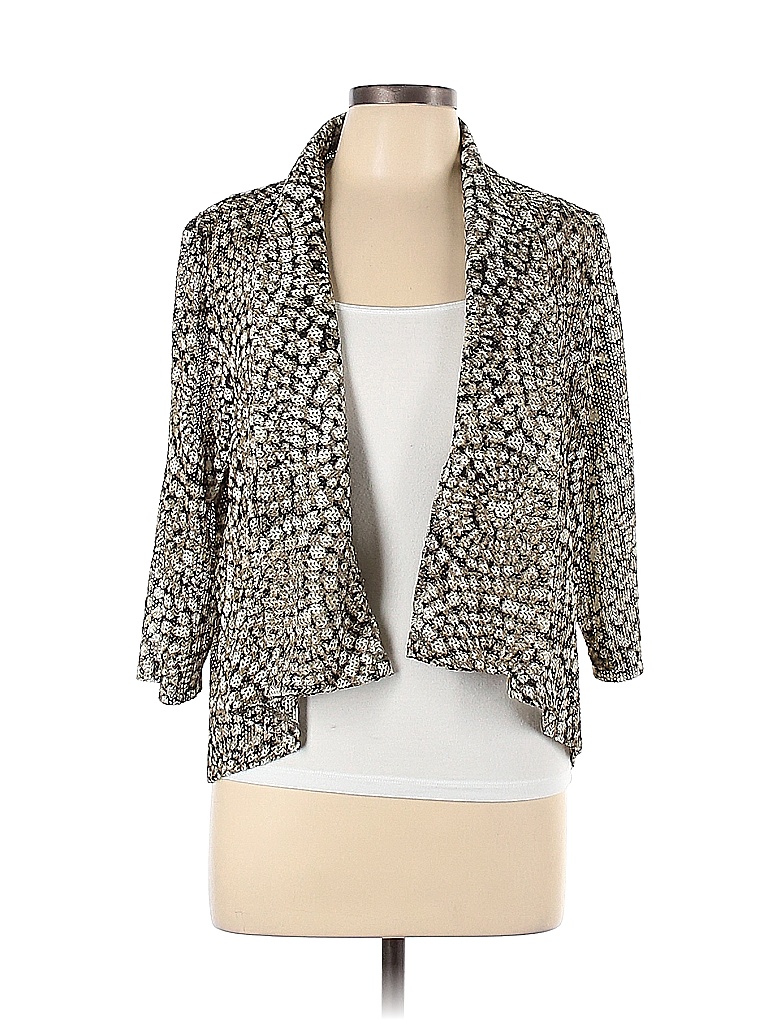 Ruby Rd. 100% Polyester Color Block Multi Color Tan Cardigan Size L ...