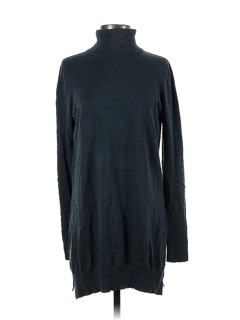 Peruvian Connection 100% Cotton Color Block Solid Blue Turtleneck ...