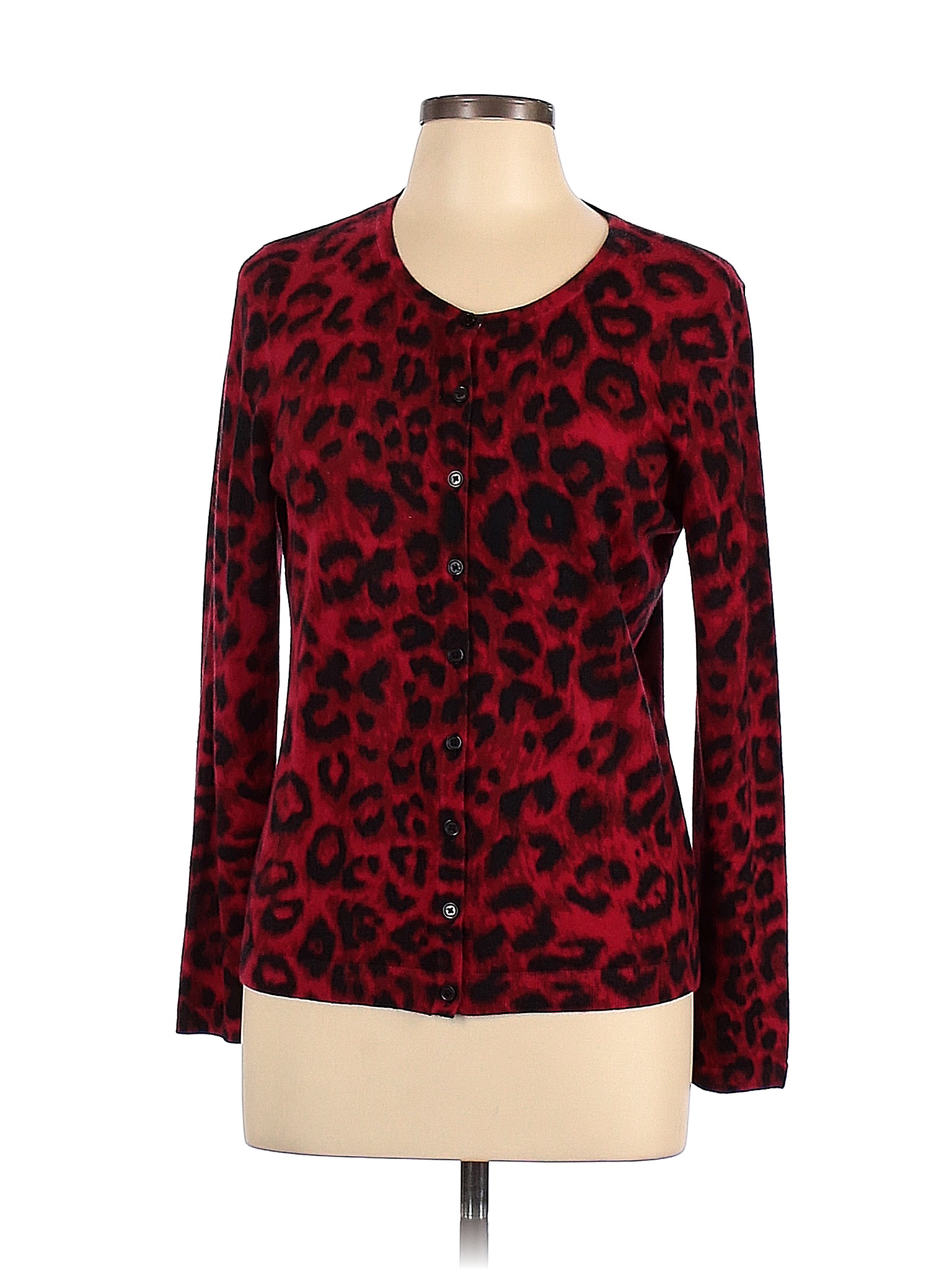 Talbots 100% Merino Wool Animal Print Color Block Leopard Print Red ...