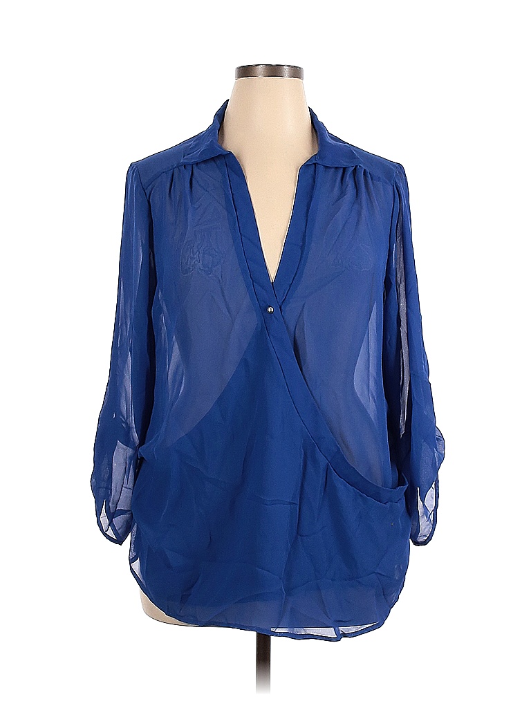 Ashley Stewart 100 Polyester Solid Blue Long Sleeve Blouse Size 14