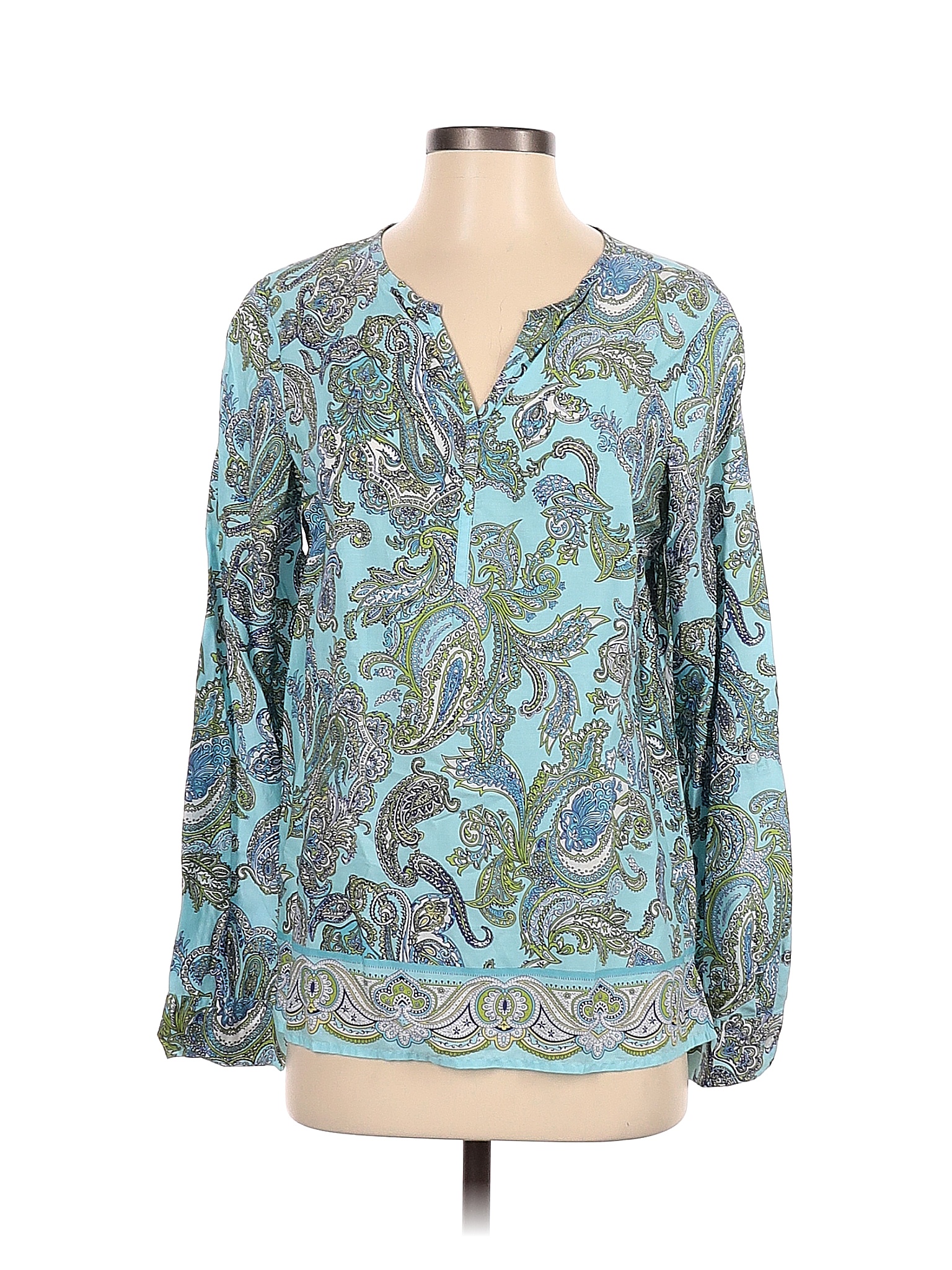 Talbots Outlet 100% Tencel Lyocell Paisley Blue Long Sleeve Blouse Size ...