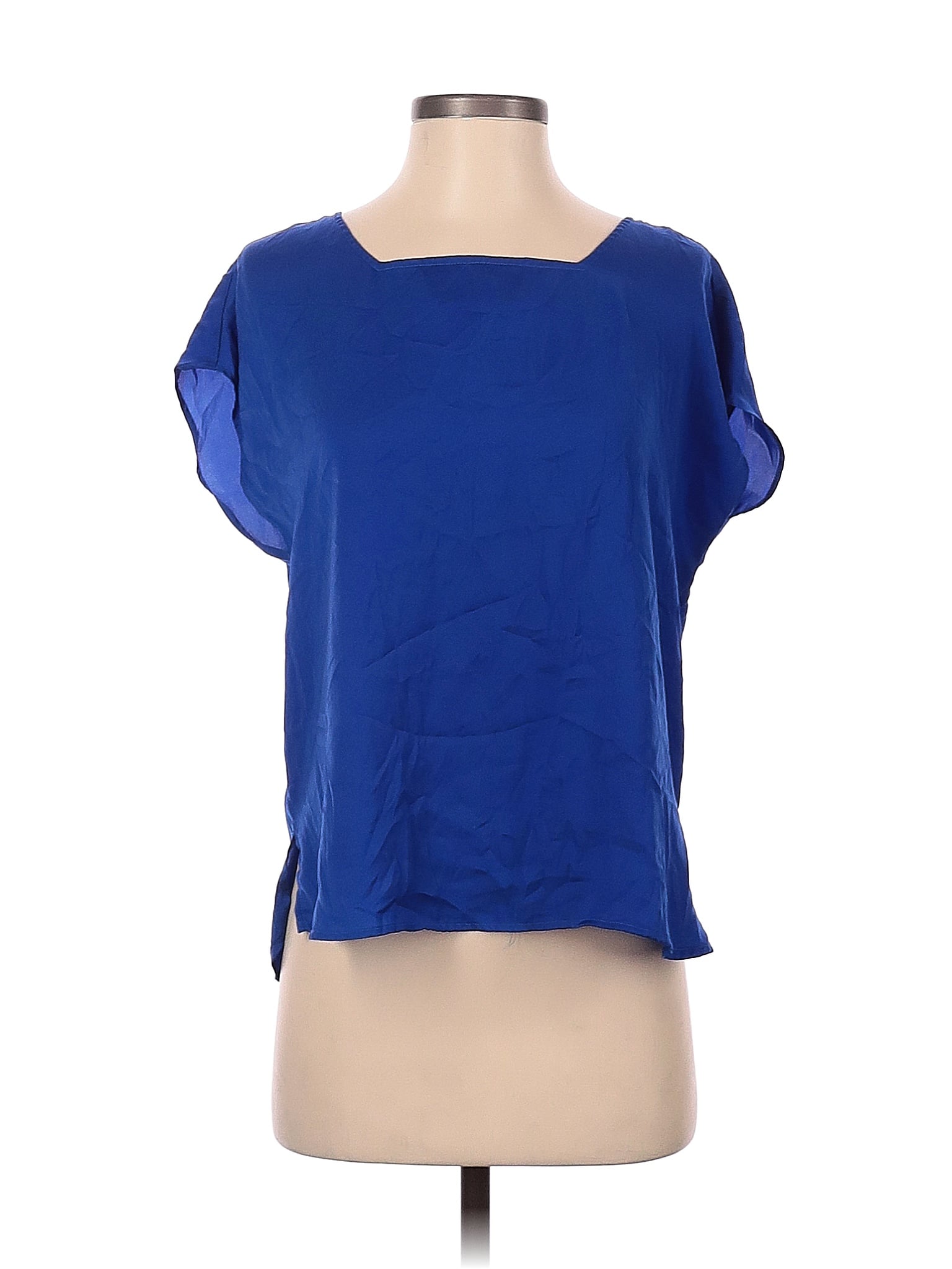 Mango Solid Colored Blue Short Sleeve Blouse Size XS - 71% off | thredUP