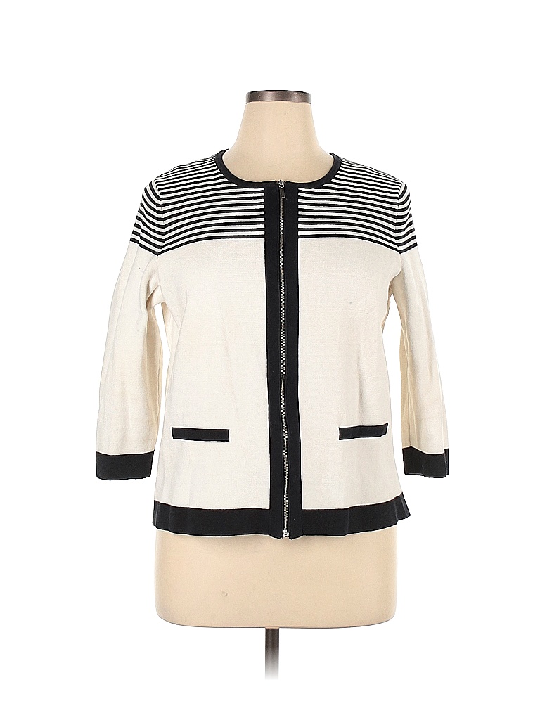 Talbots Outlet 100% Cotton Color Block Solid Ivory Jacket Size 1X (Plus ...