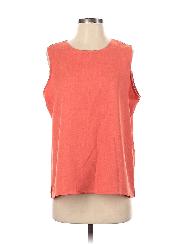 Bonworth 100 Polyester Solid Colored Orange Sleeveless Blouse Size S