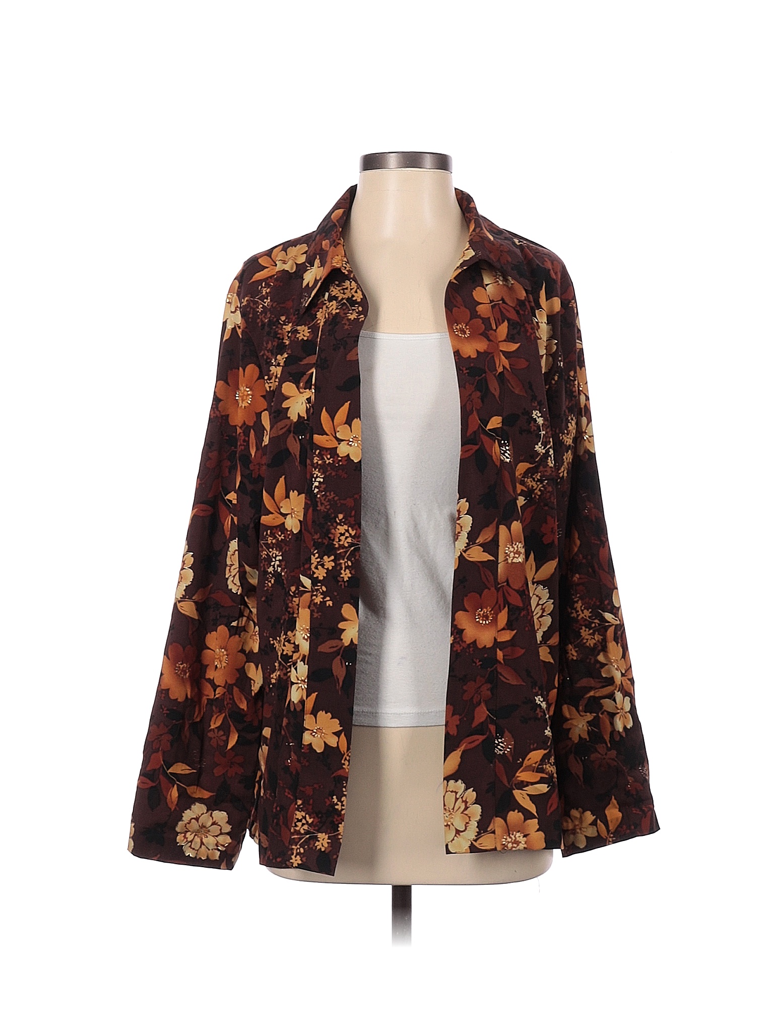 BonWorth 100% Polyester Floral Multi Color Brown Kimono Size S - 42% ...