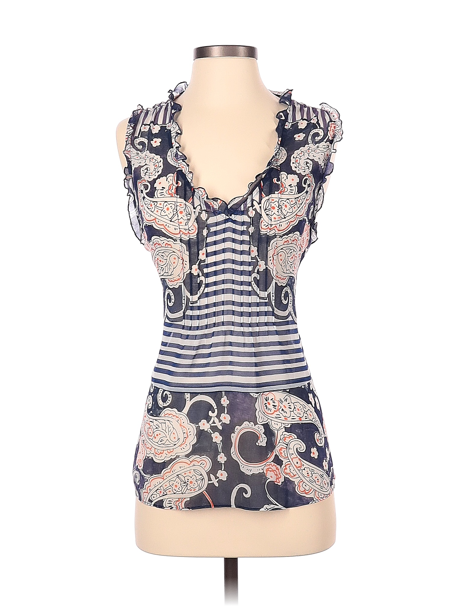 Cabi 100 Polyester Multi Color Blue Sleeveless Blouse Size S 87 Off