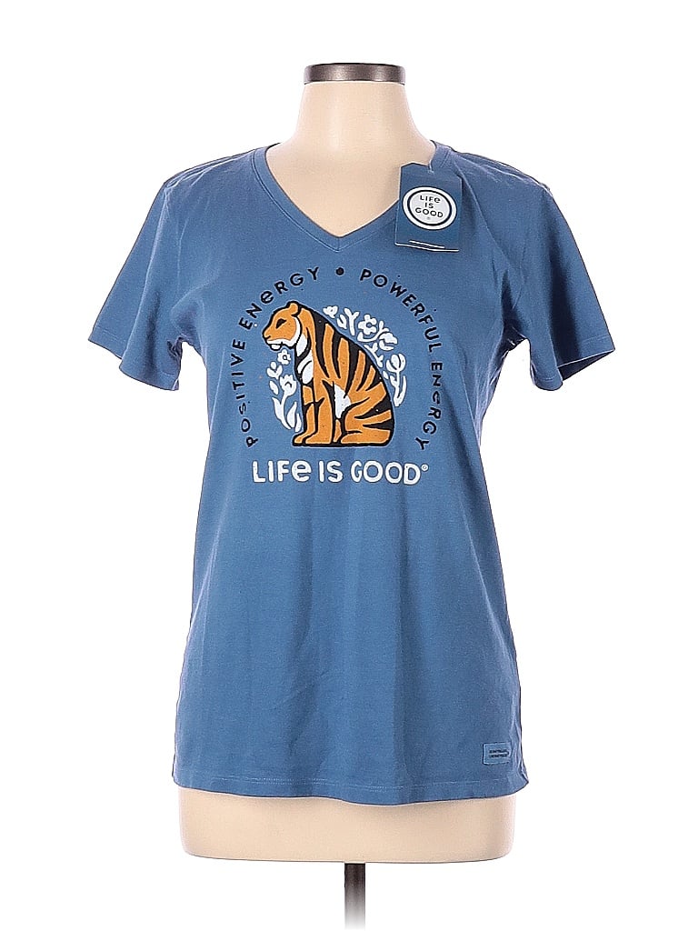 Life Is Good 100% Cotton Graphic Solid Blue Short Sleeve T-Shirt Size M ...