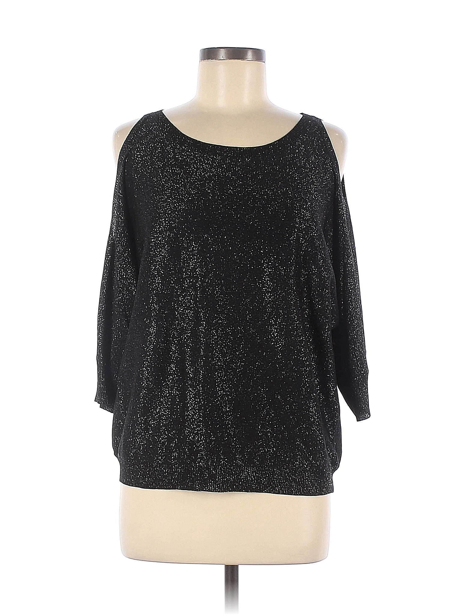 a.n.a. A New Approach Color Block Solid Black Silver Pullover Sweater ...