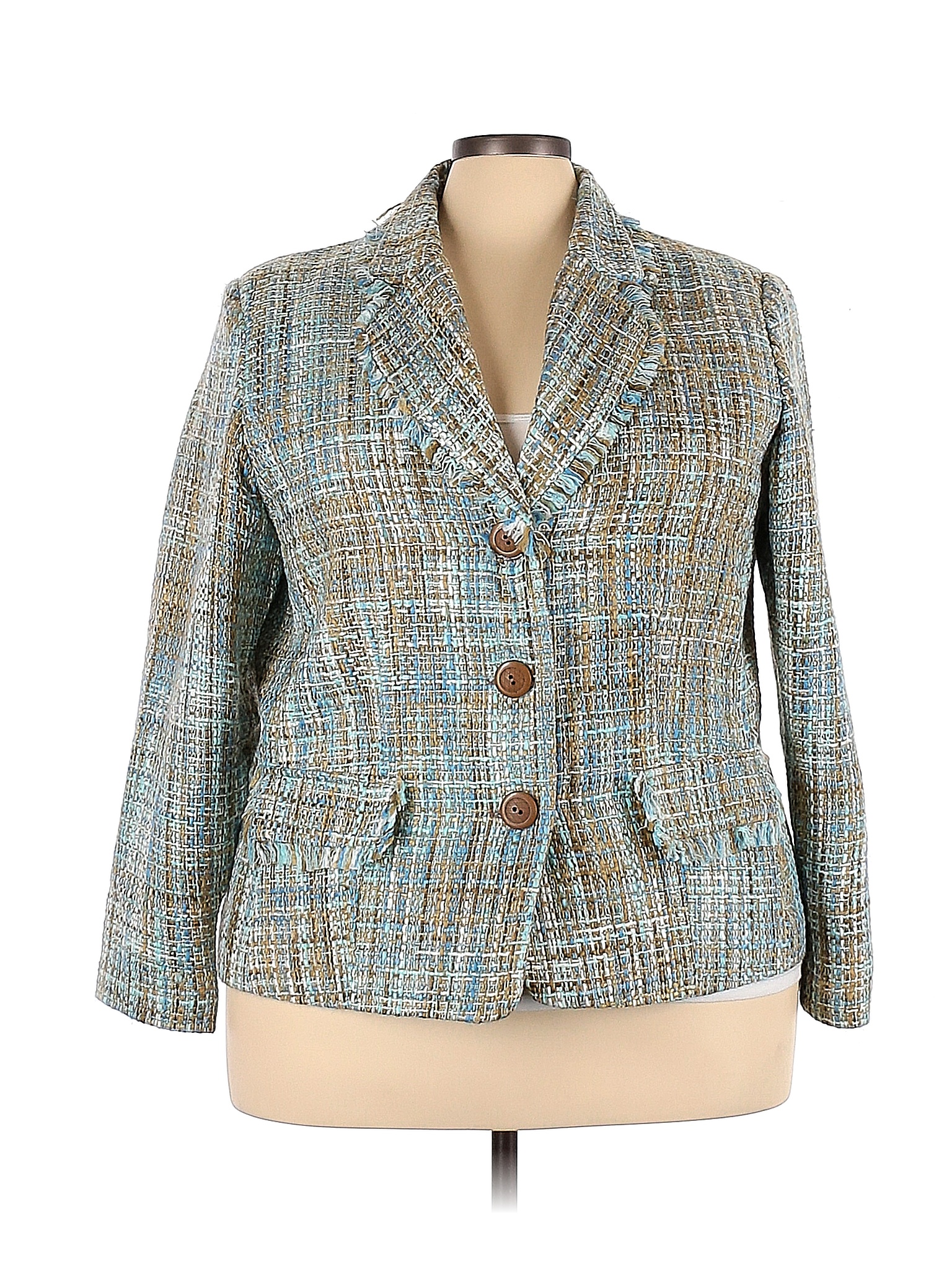 Ashley Stewart 100 Acrylic Plaid Multi Color Blue Blazer Size 24 Plus