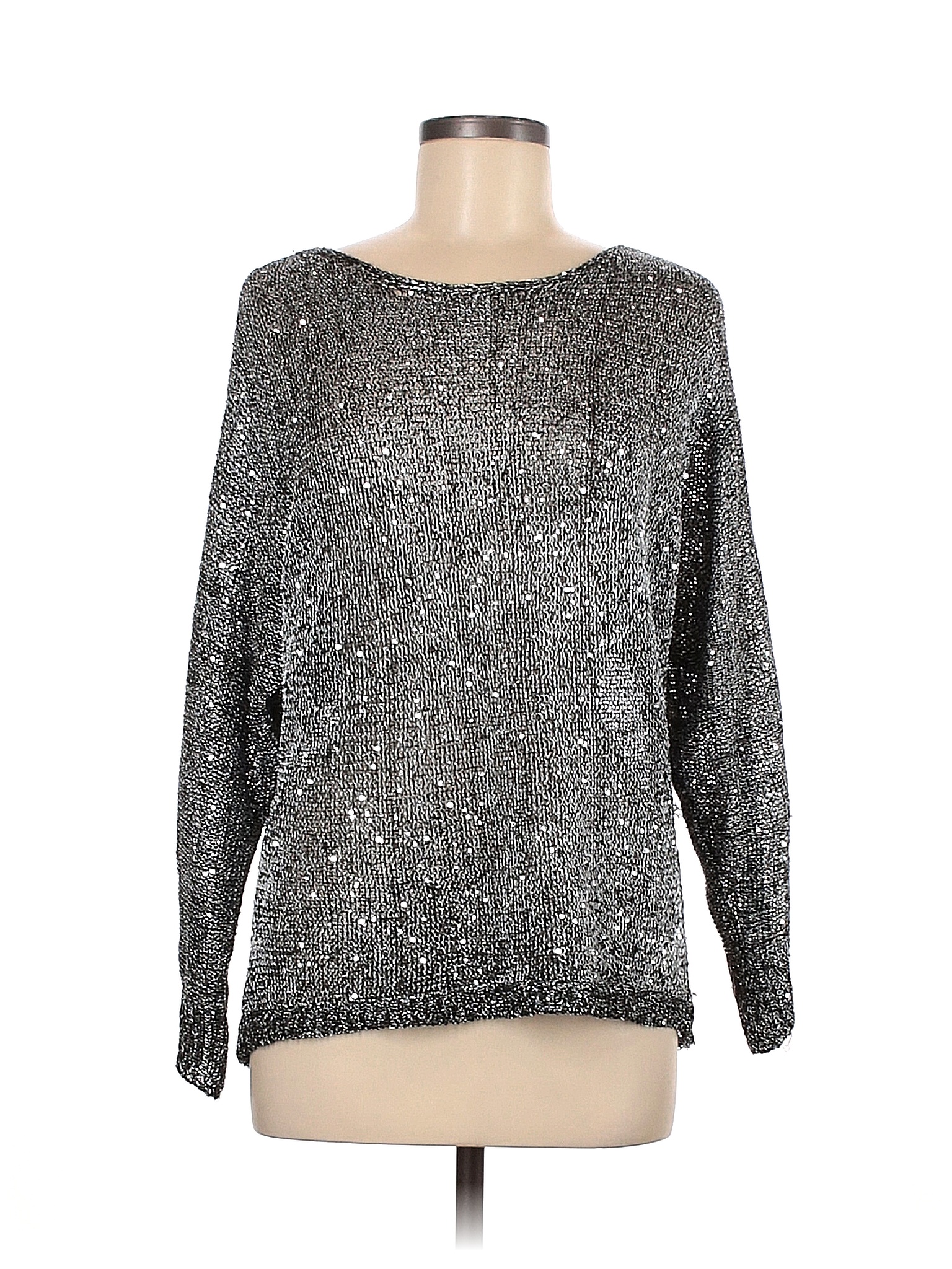 She + Sky 100% Polyester Color Block Marled Gray Silver Pullover ...